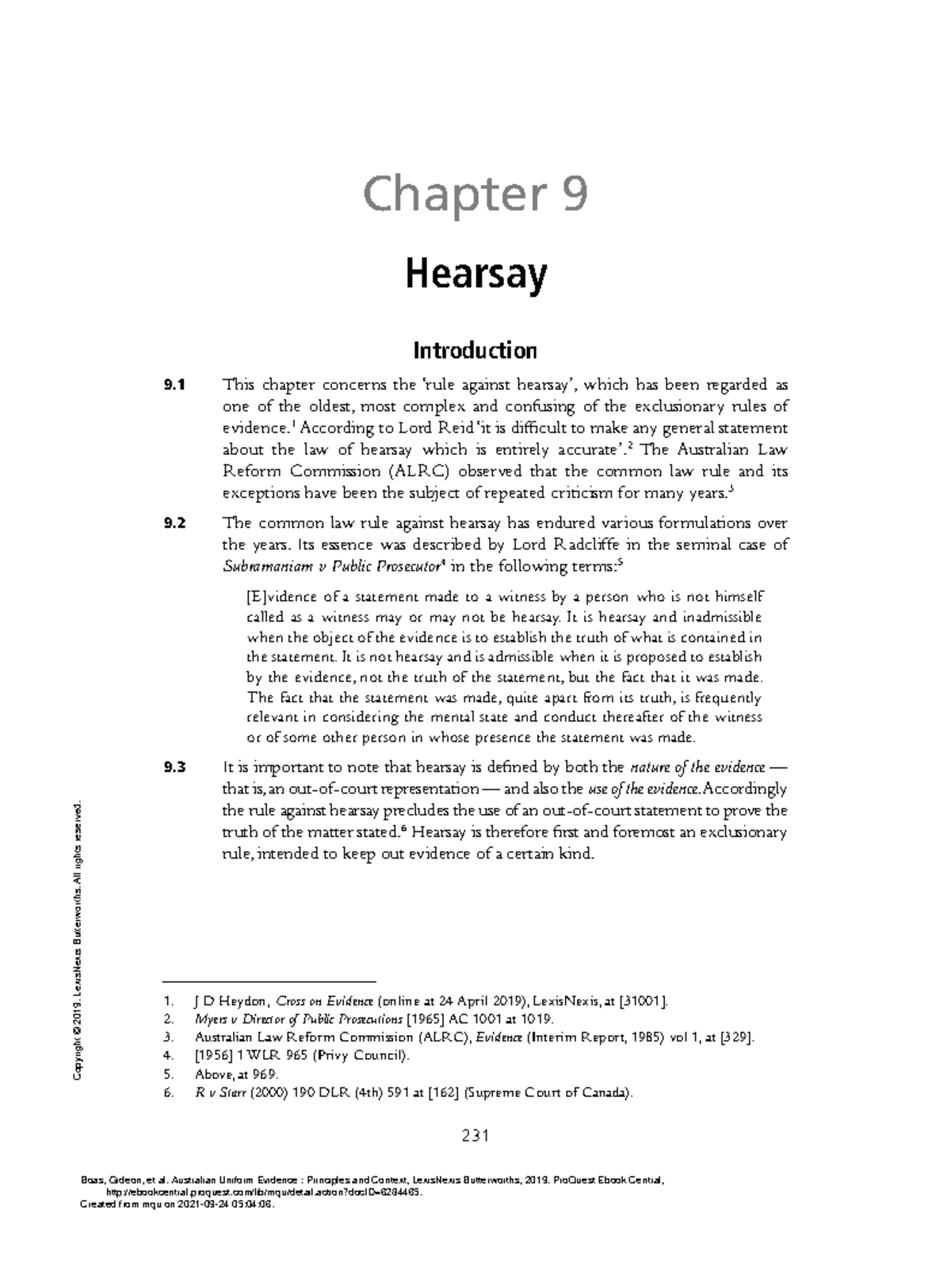 Australian Uniform Evidence Principles: Chapter 9 - Hearsay Analysis ...