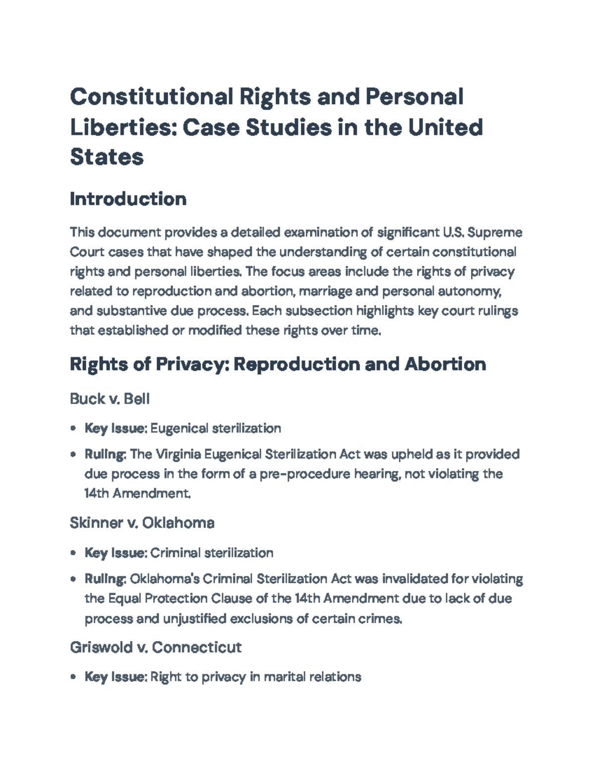 Landmark U.S. Supreme Court Cases on Rights & Liberties (POLI 4030 ...