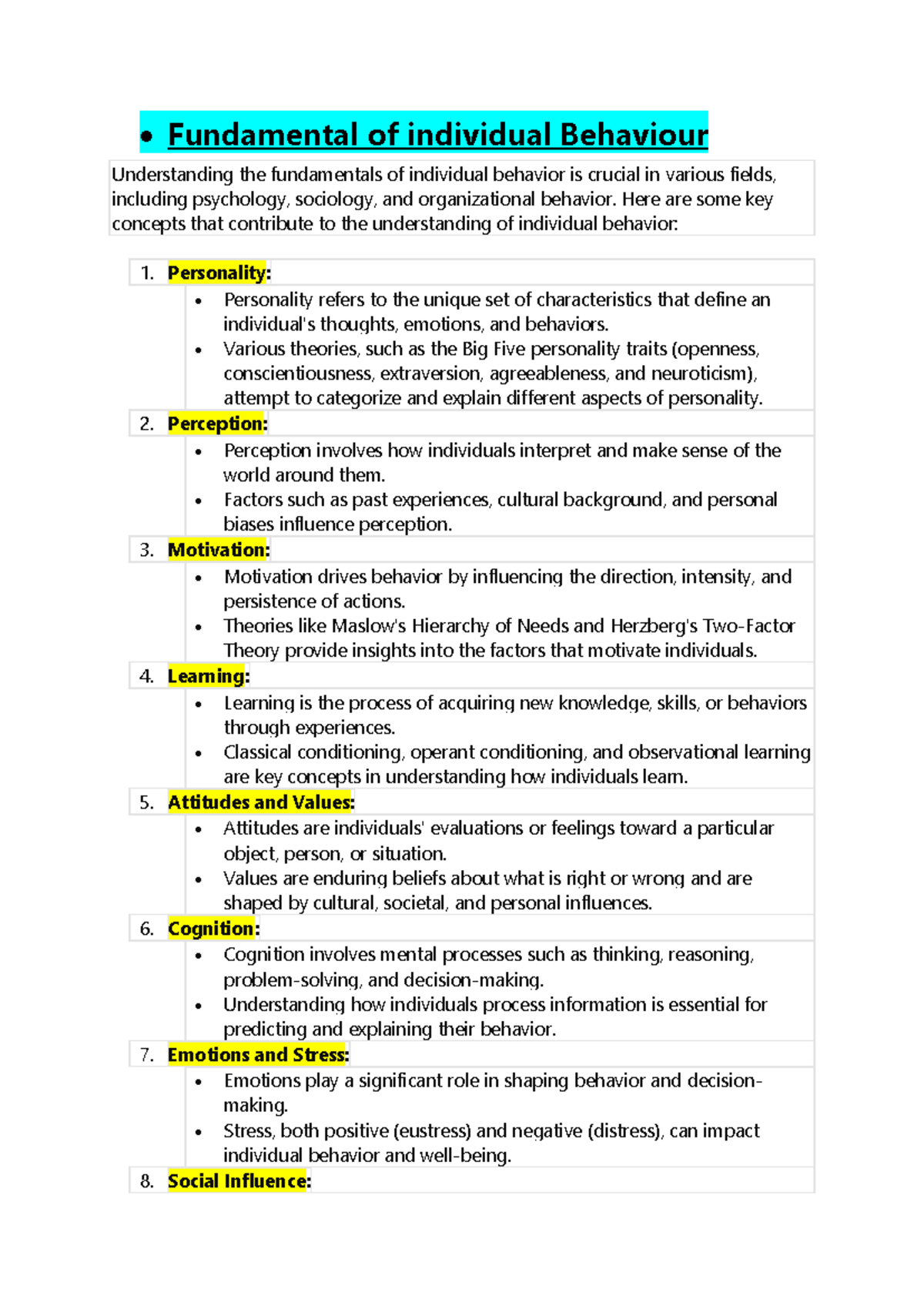 MCOB Unit 3: Understanding Individual Behavior and Personality Concepts ...