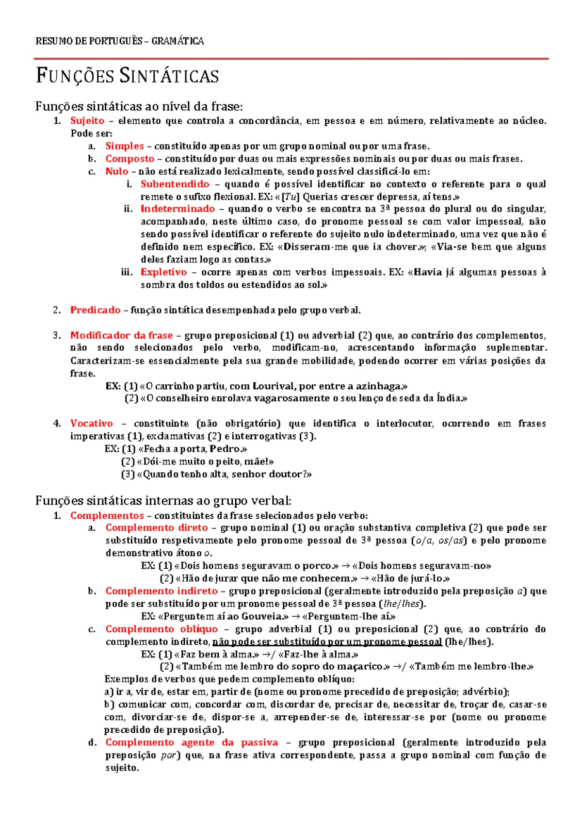 Gramática - Valor Aspetual e Funções Sintáticas em Português - Studocu