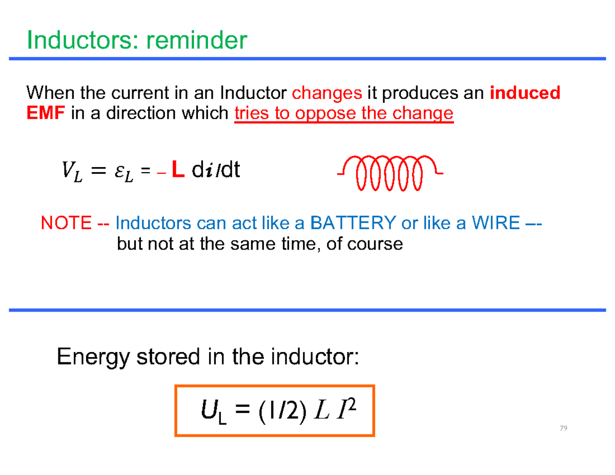 Lec-5 - practice - Inductors: reminder When the current in an Inductor ...
