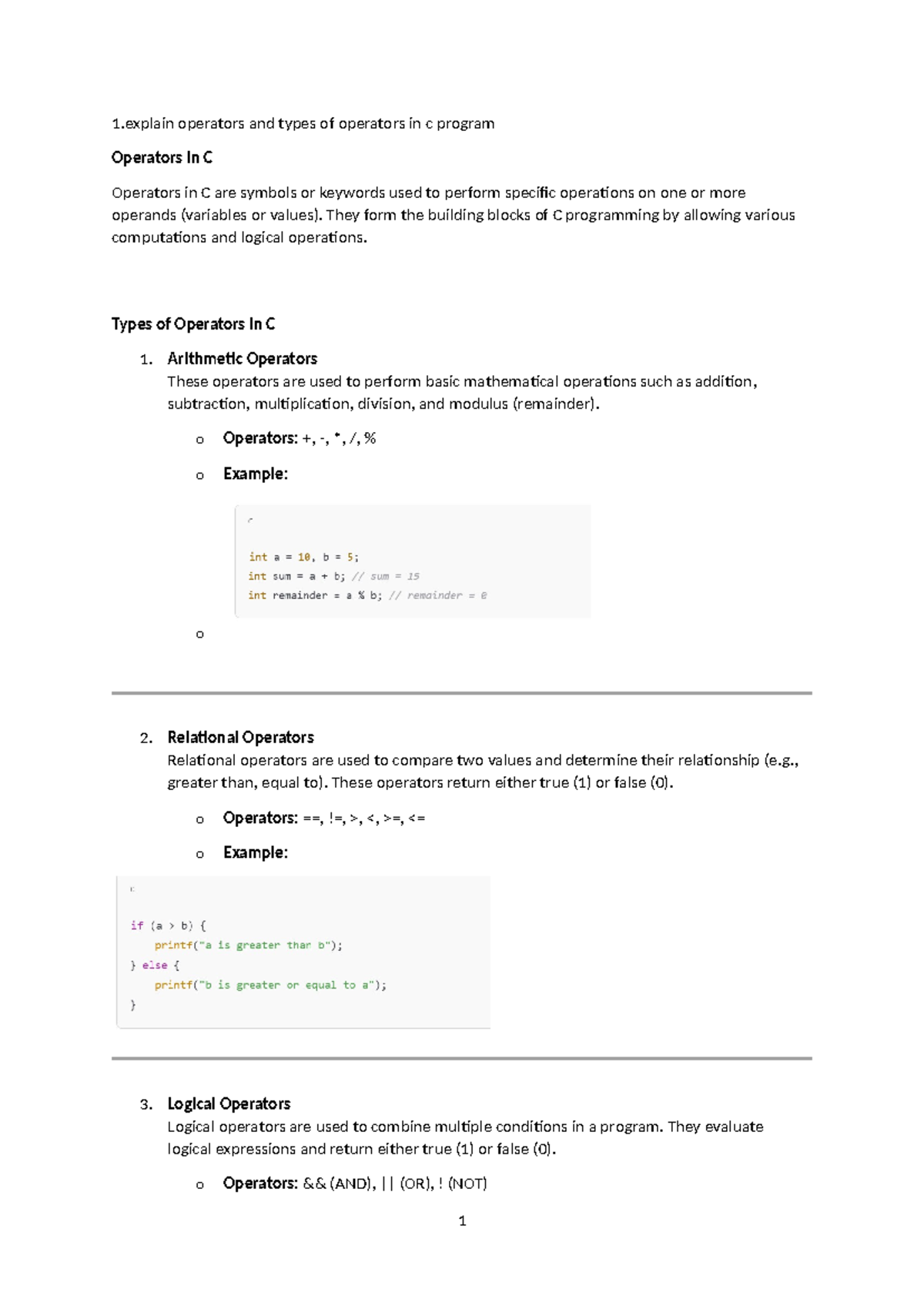 VTU 1st Sem C Programming: Operators, Type Conversion & Control ...