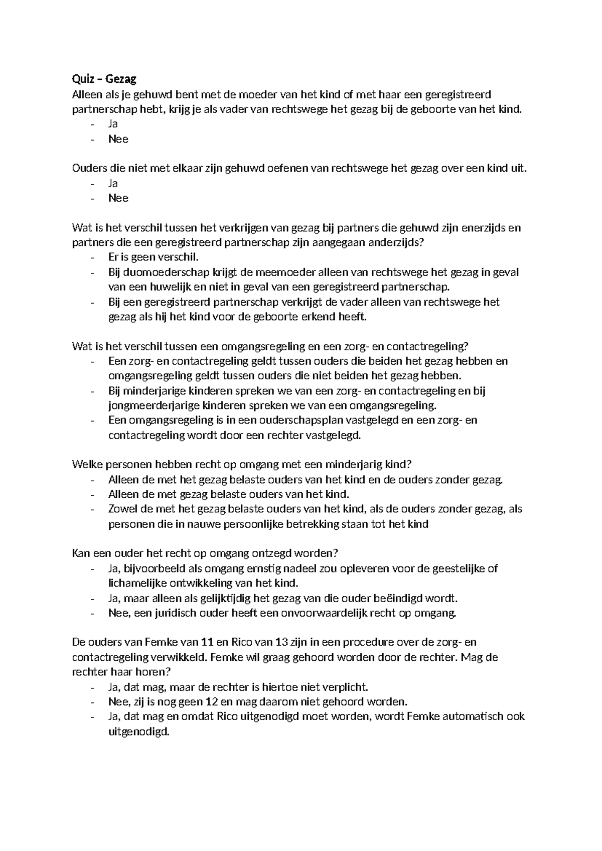 Quiz - Gezag en Ouderschap: Rechten en Regelingen - Studeersnel