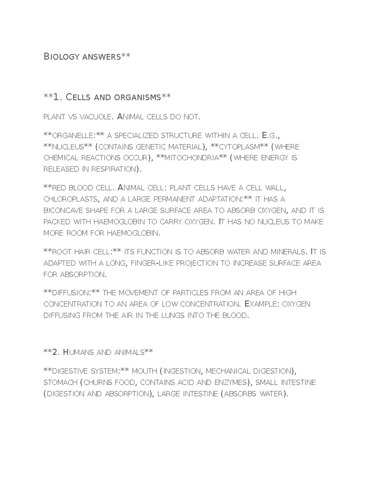 BIOLOGY 101: Cells, Plant vs. Animal Structures & Functions - Studocu