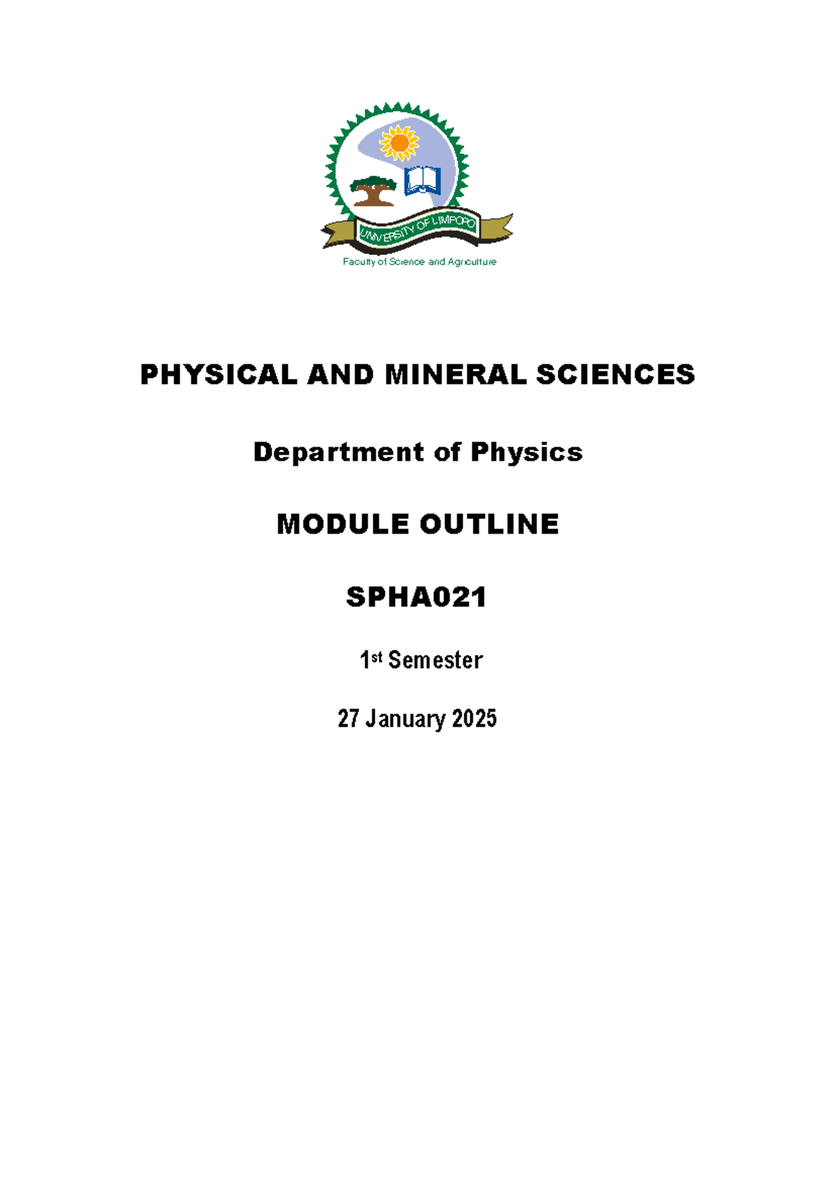 SPHA021 Module outline NT 2025 - PHYSICAL AND MINERAL SCIENCES ...
