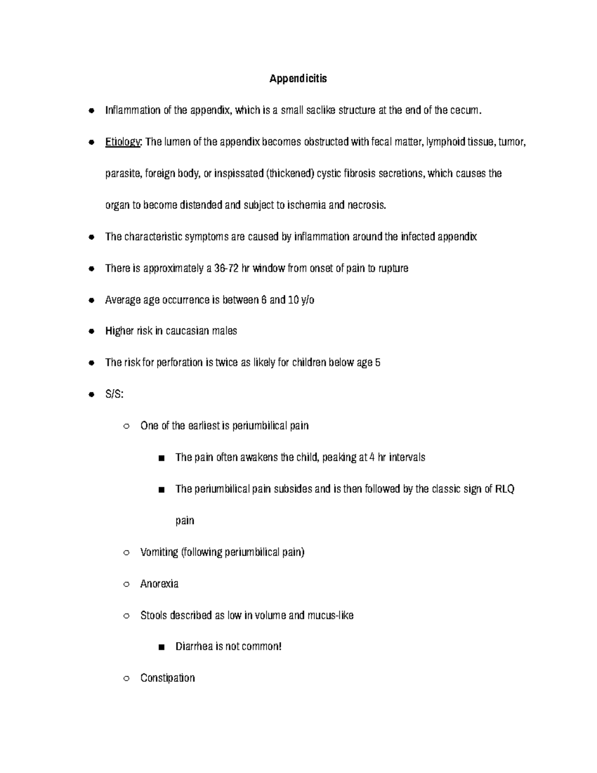 Appendicitis - Peds Nursing Care - Appendicitis Inflammation of the appendix, which is a small ...