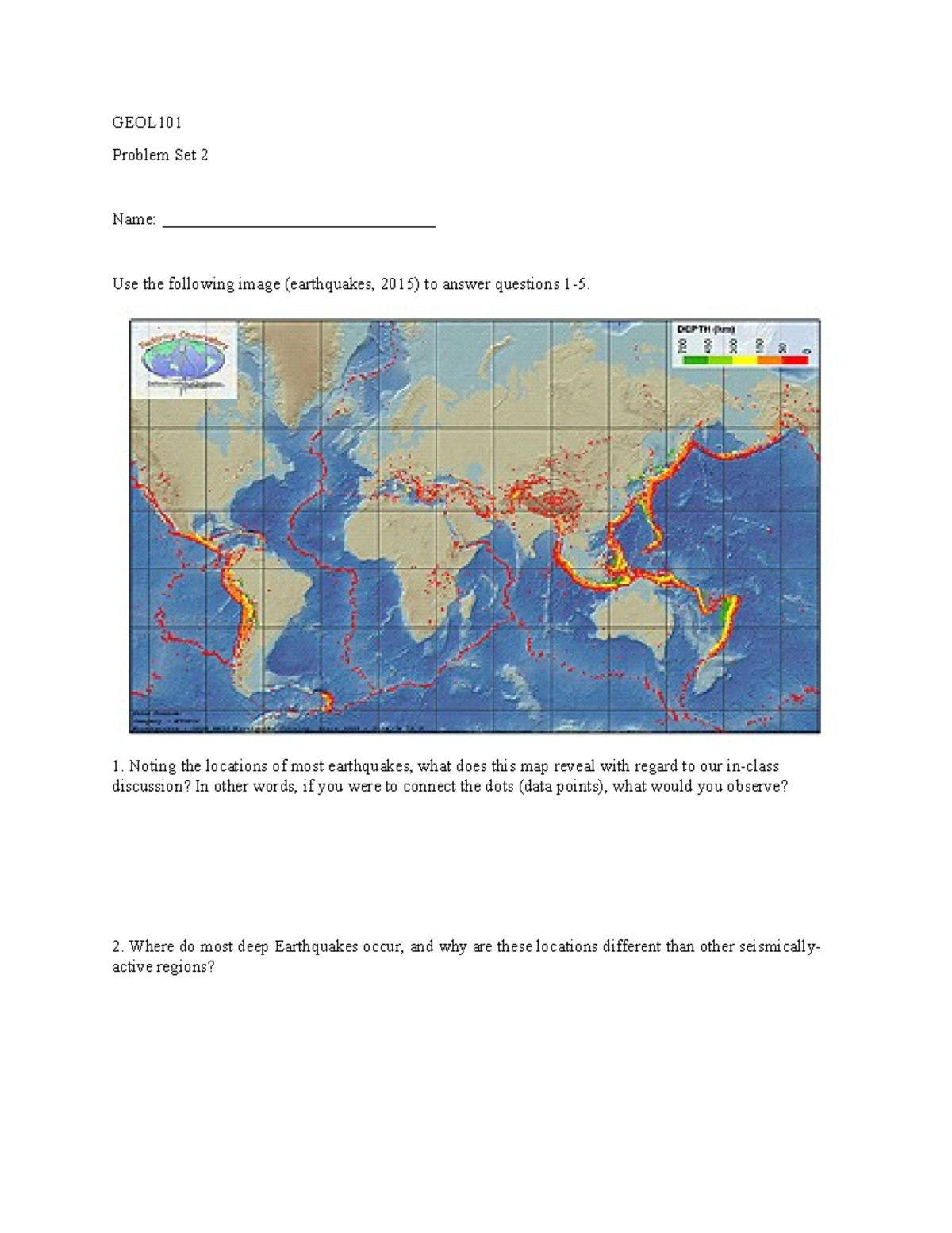 GEOL101 Problem Set 2: Analyzing Earthquake Patterns and Tectonics ...