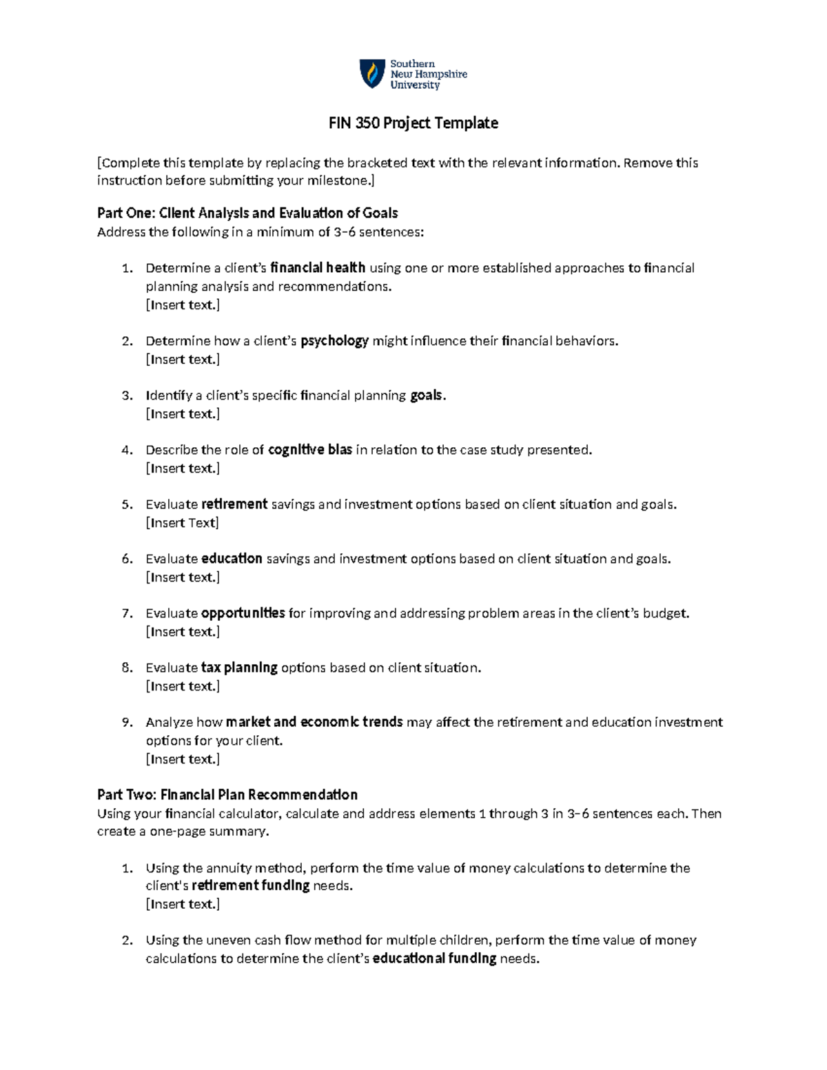 FIN 350 Final Project Template for Client Financial Analysis - Studocu