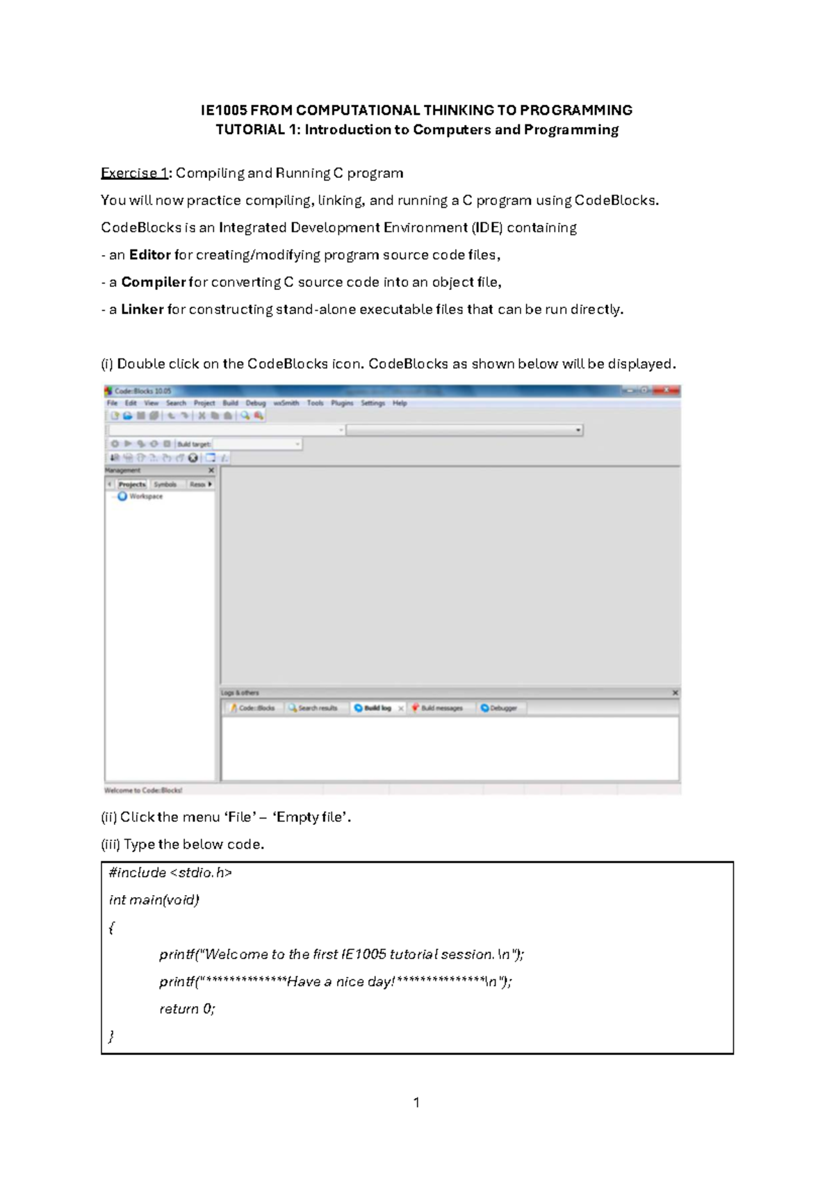 IE1005 TUTORIAL QUESTIONS: Intro to C Programming Exercises - Studocu