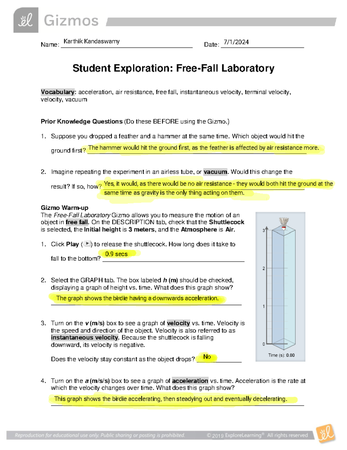 Physics 101: Free-Fall Gizmo Lab Exploration and Activities - Studocu