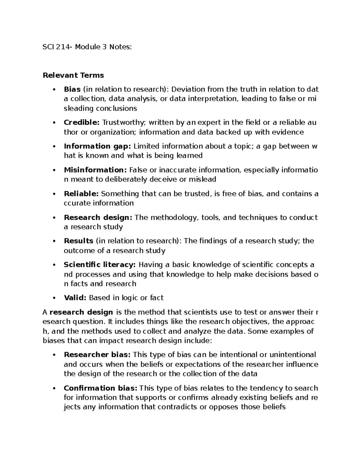 SCI 214 Module 3: Understanding Bias in Research and Science Literacy ...
