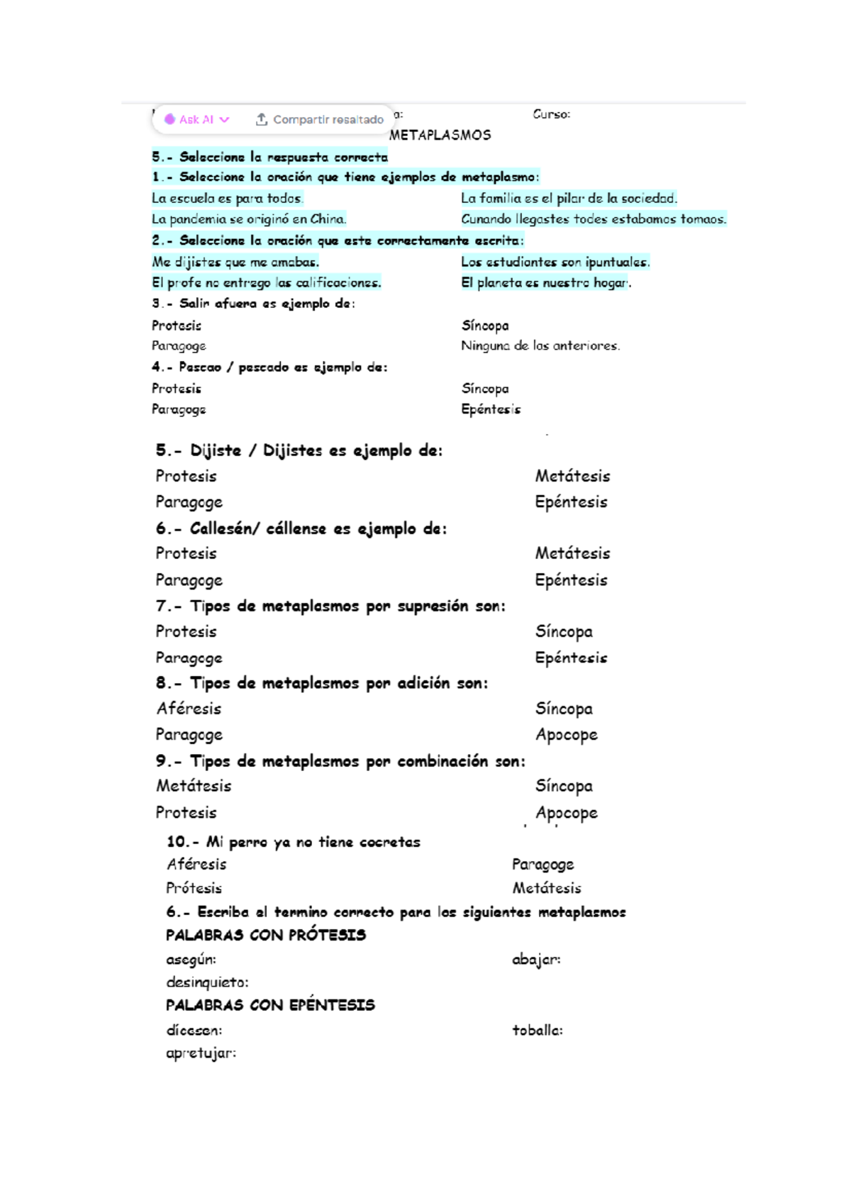 Doc1 - ... - Ask Al v T Compartir resaltado a: Curso: METAPLASMOS 5 ...