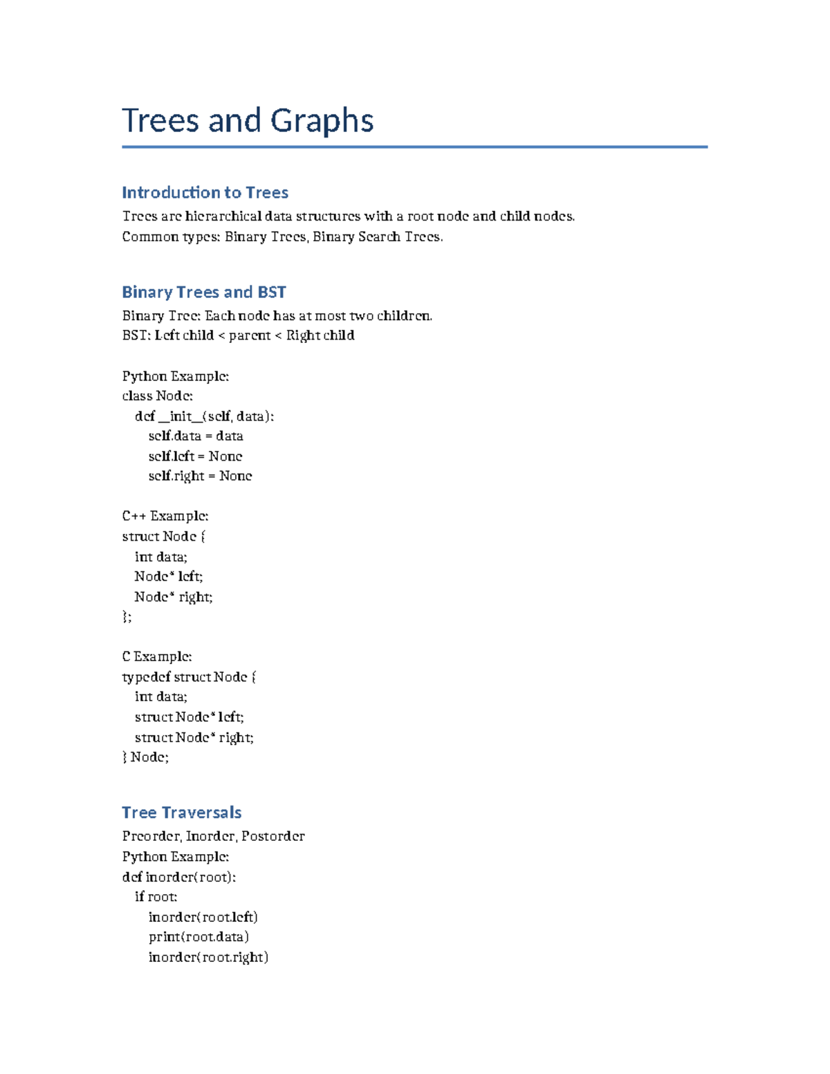 Data Structures: Trees and Graphs Overview (CS101) - Studocu