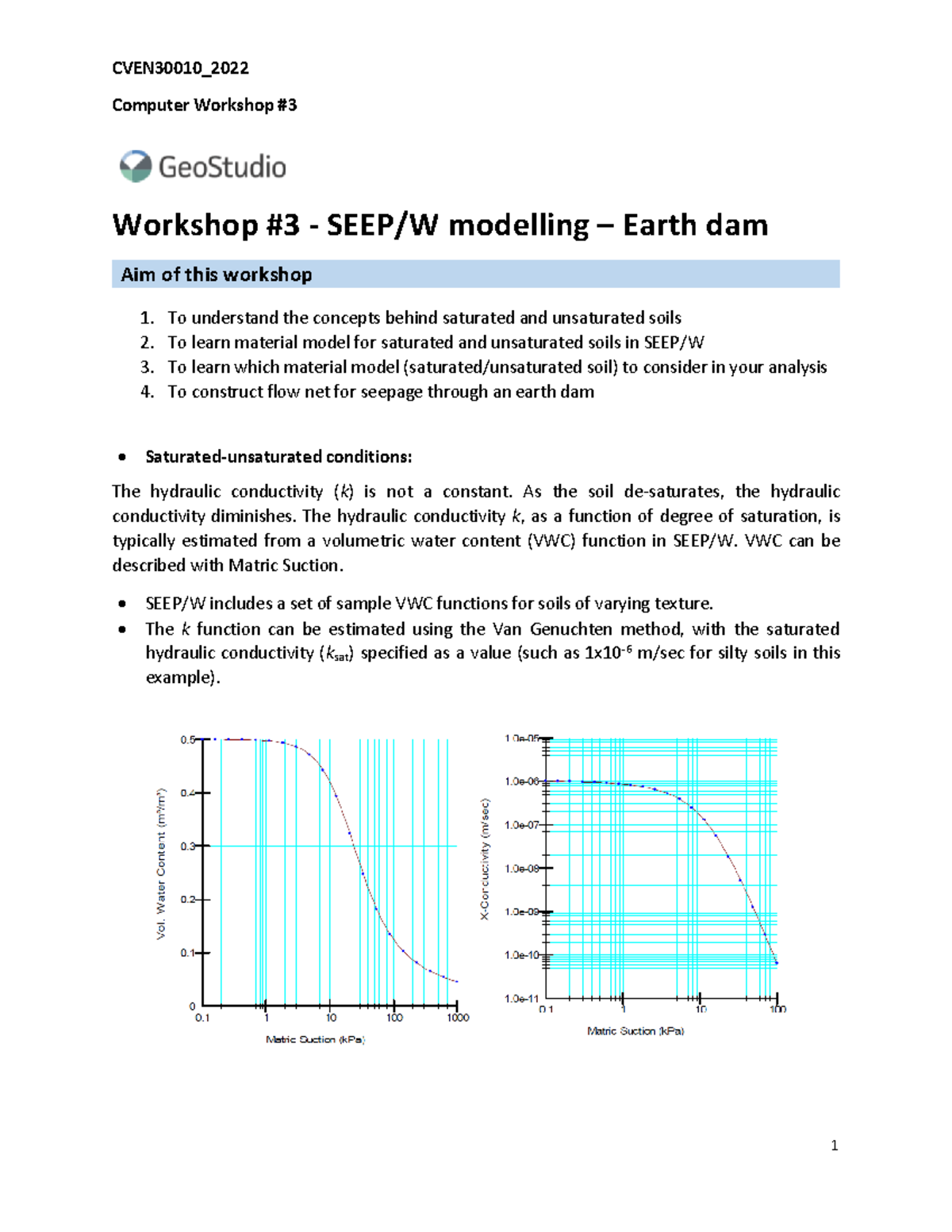 Workshop 3 SEEP/W Modeling: Earth Dam Analysis & Seepage Control - Studocu