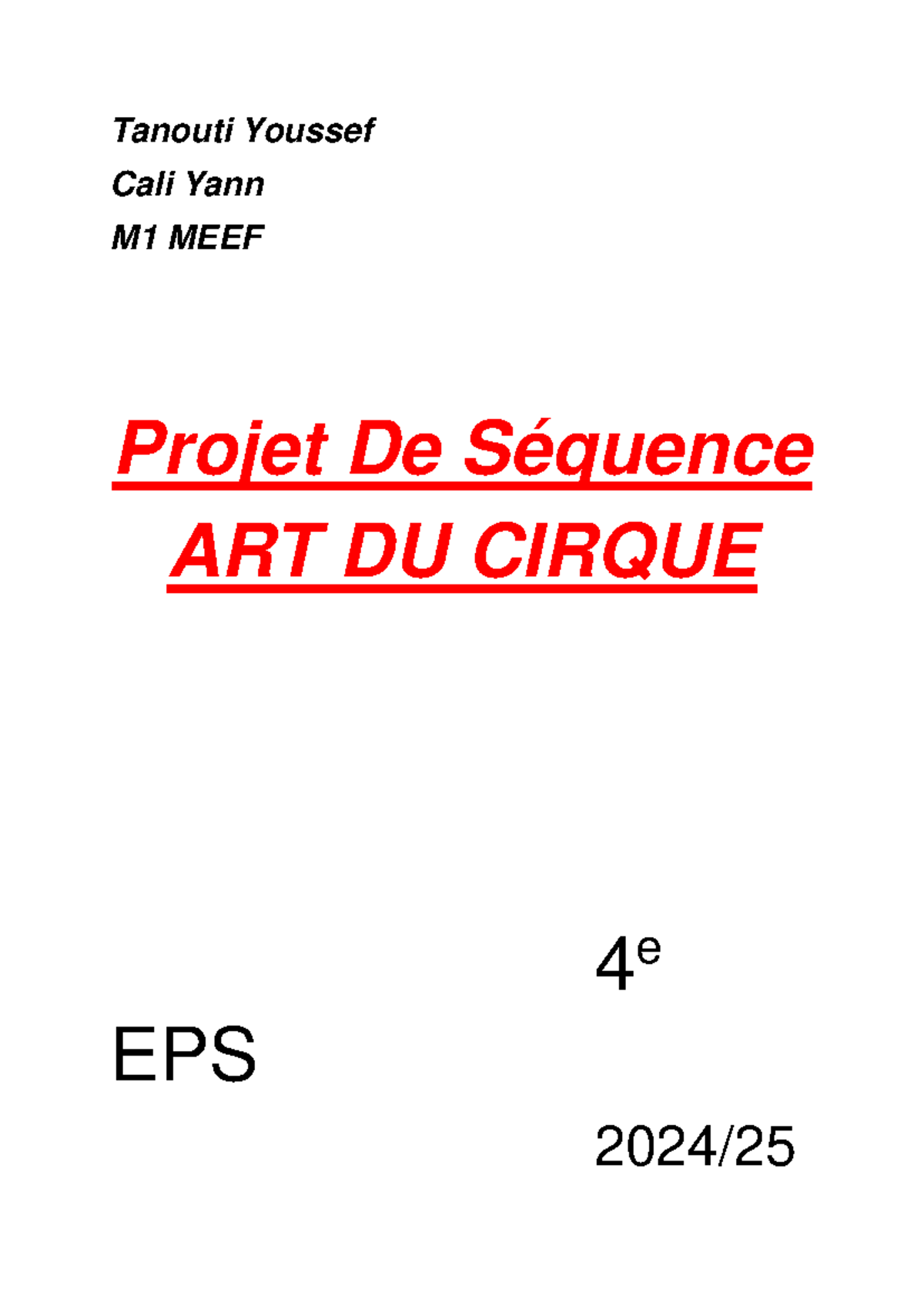 Projet de Séquence: Art du Cirque en EPS - Niveau 3e - Studocu
