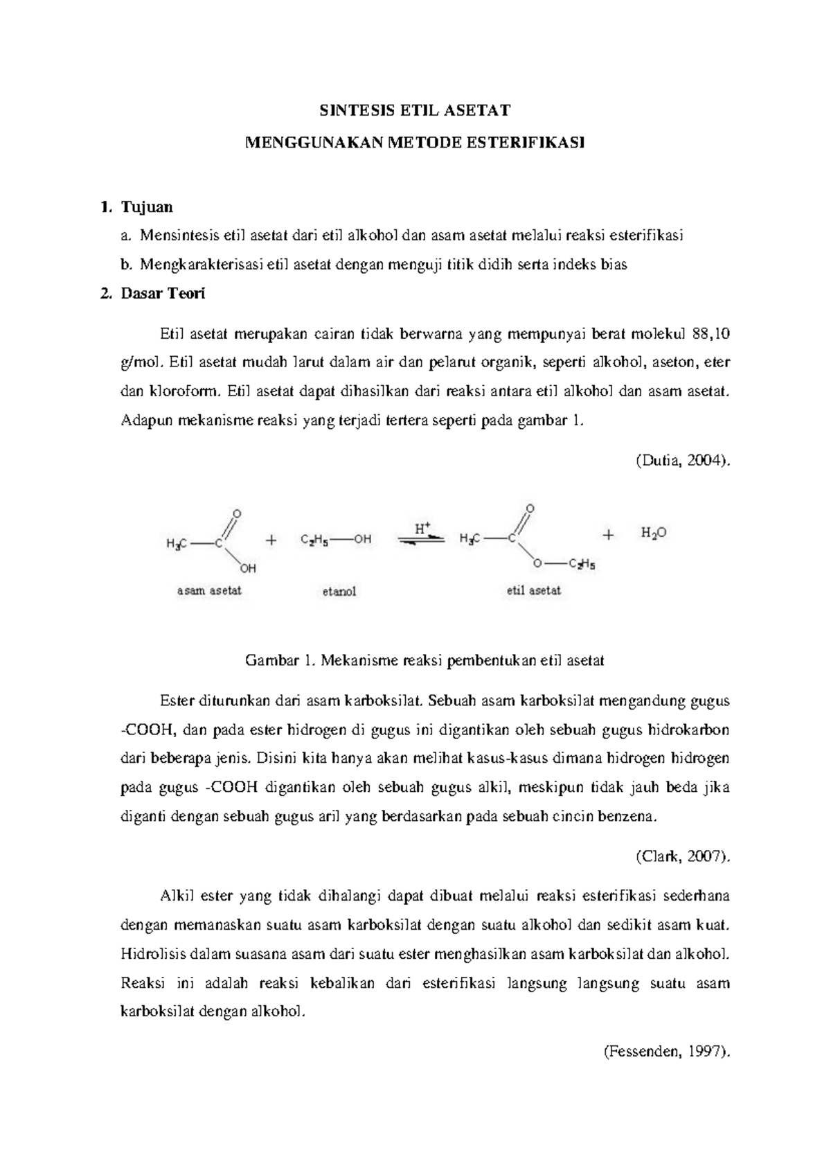 Sintesis Etil Asetat (ETIL-100) Melalui Metode Esterifikasi dan ...