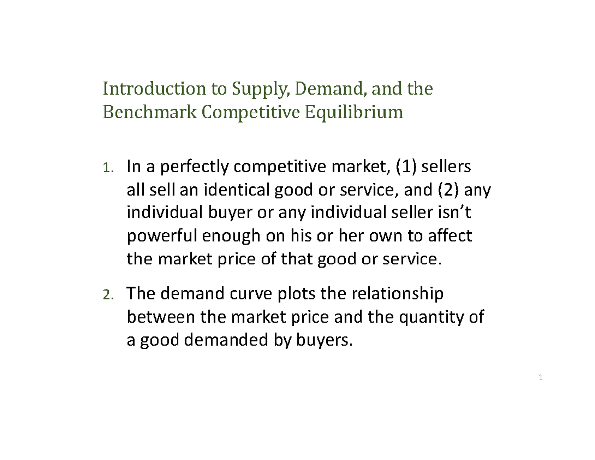 Supply and Demand: Competitive Equilibrium Concepts Overview - Studocu