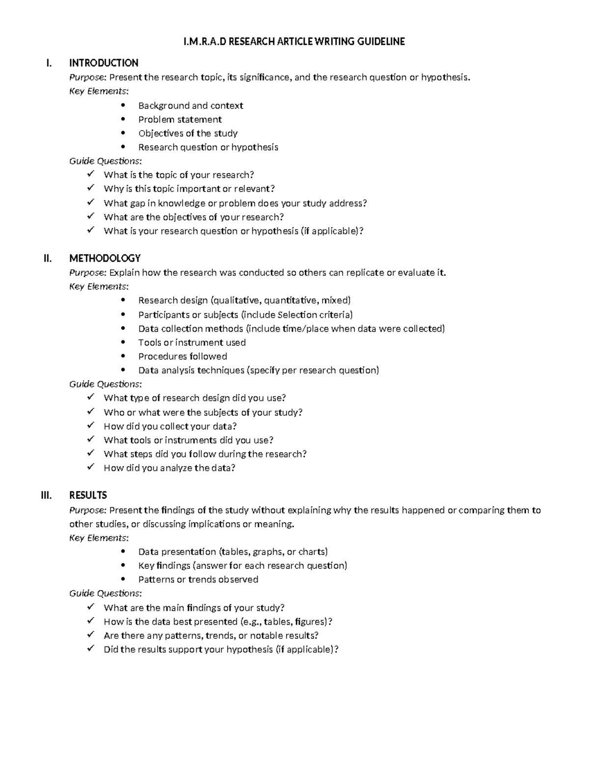 IMRAD Research Article Writing Guidelines: A Comprehensive Guide - Studocu