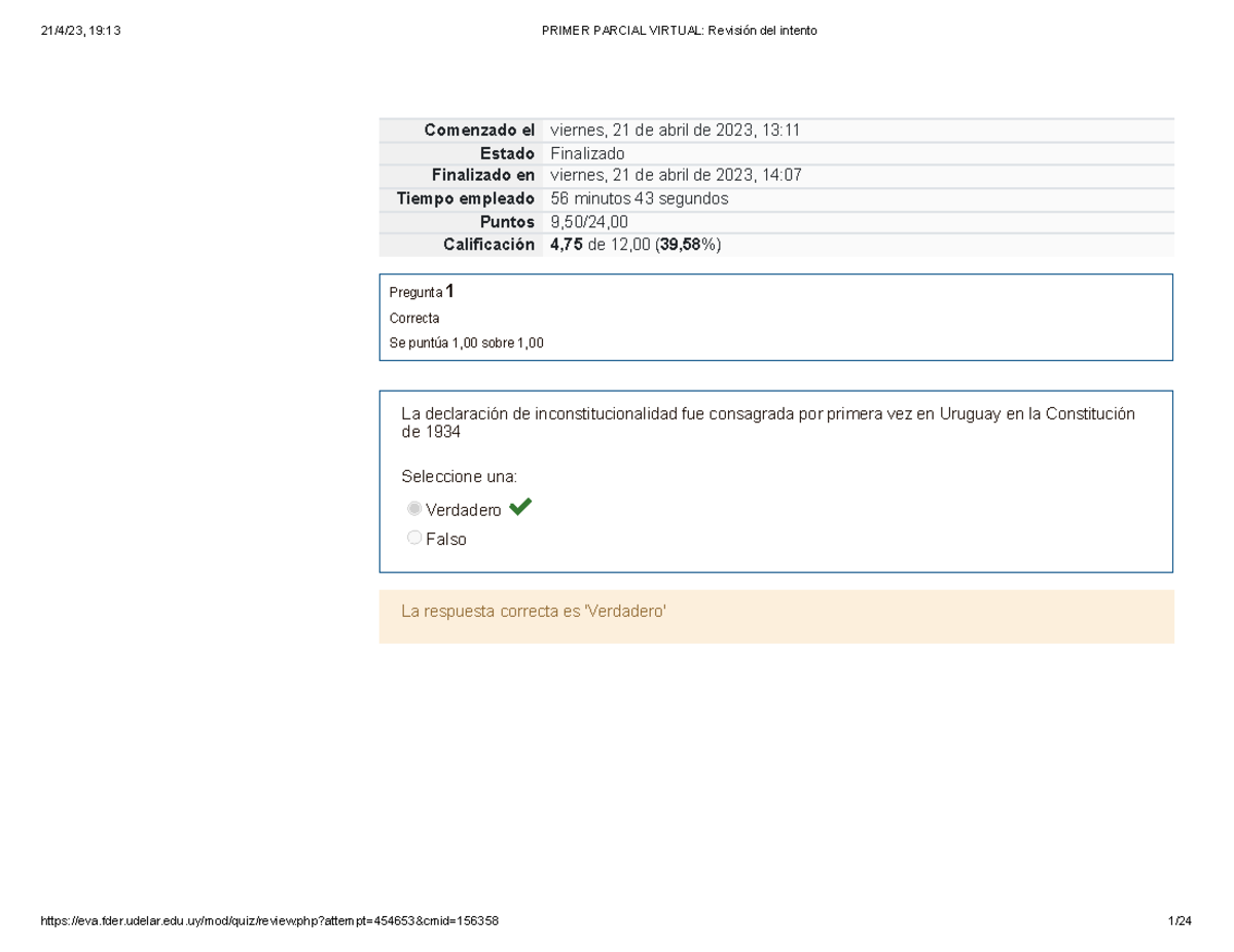 Constitucional 1er Parcial Virtual: Revisión de Preguntas y Respuestas - Studocu