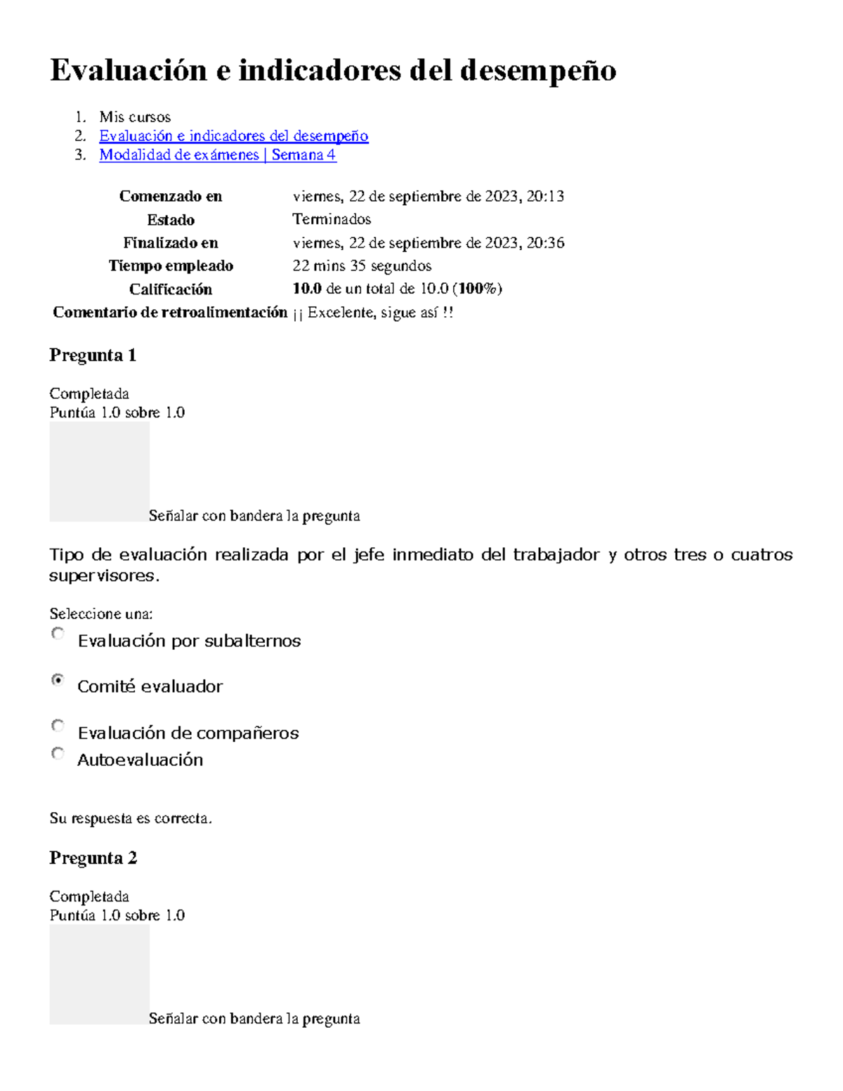 Evaluación e Indicadores de Desempeño: Examen 2 Sem 4 - Studocu