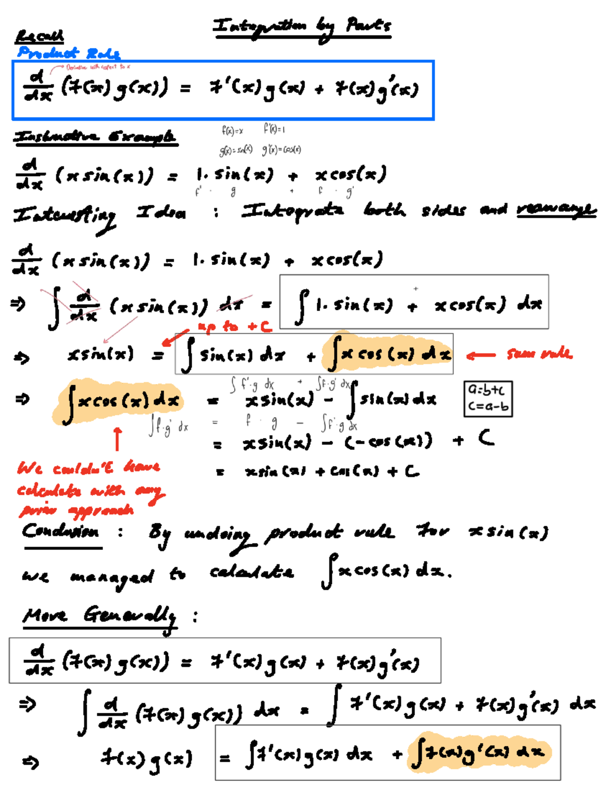 Lesson 1.Integration By Parts - Integration by Parts Recall Product Rule 76 g x 7 x good 7 x glx ...