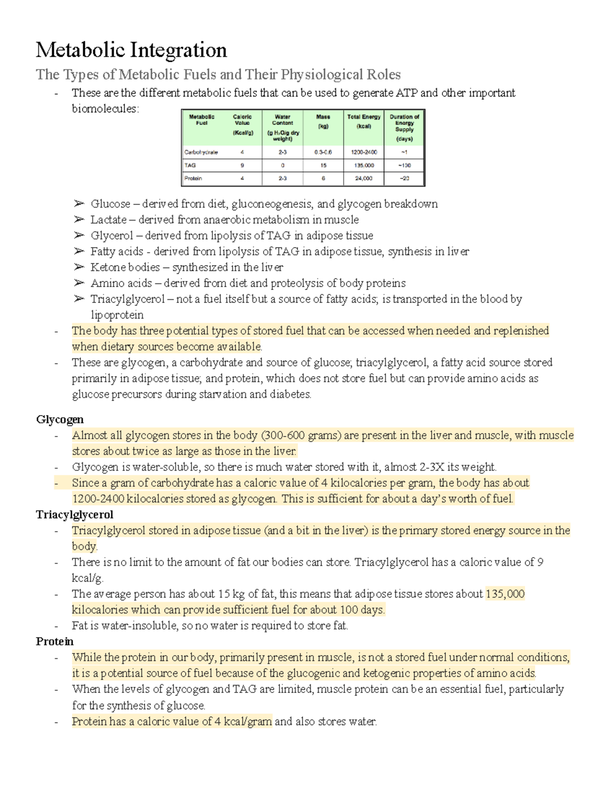 BMSC 230 Module 14 condensed - Metabolic Integration - Metabolic ...