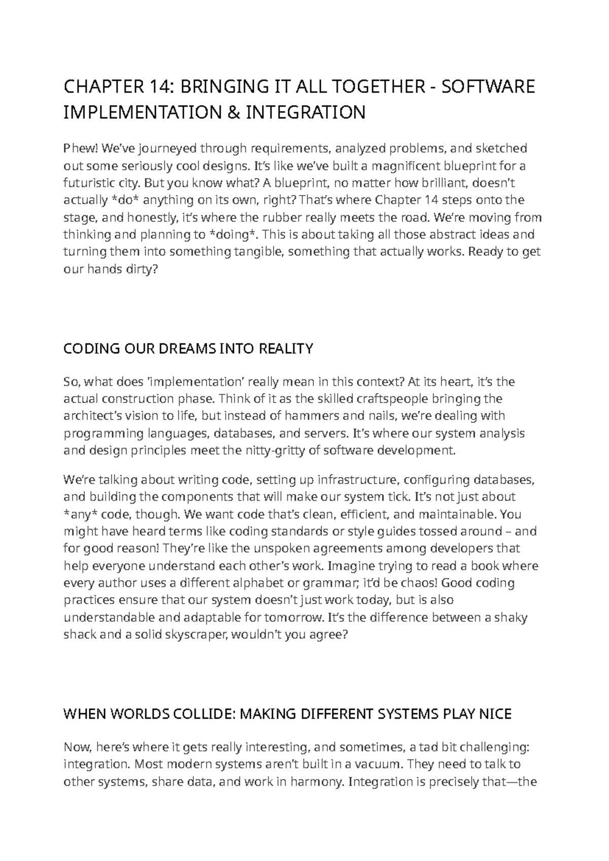 CHAPTER 14: SOFTWARE IMPLEMENTATION & INTEGRATION IN SYSTEM DESIGN ...