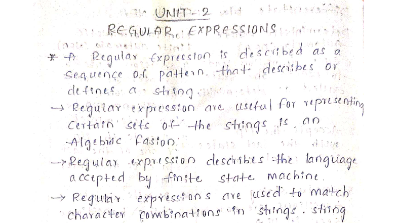 ATCD UNIT-2: Regular Expressions and Their Applications - Studocu