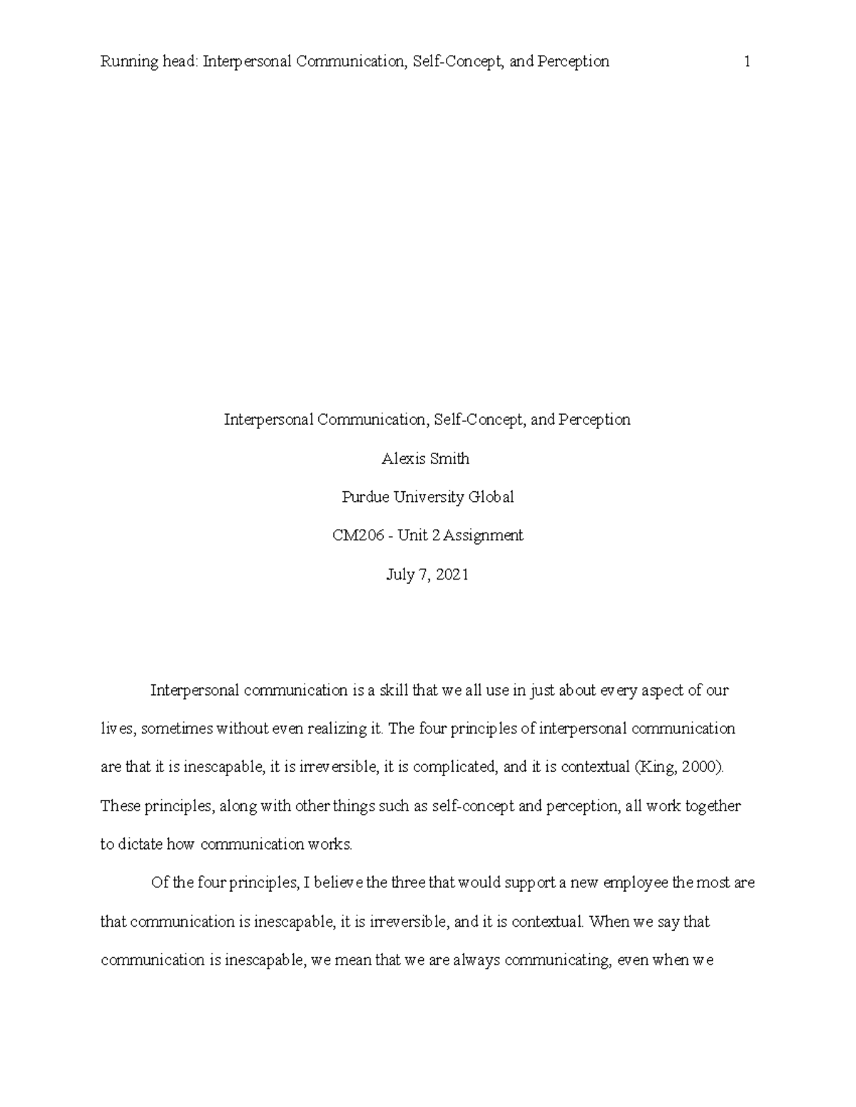 CM206 U2: Interpersonal Communication, Self-Concept & Perception ...