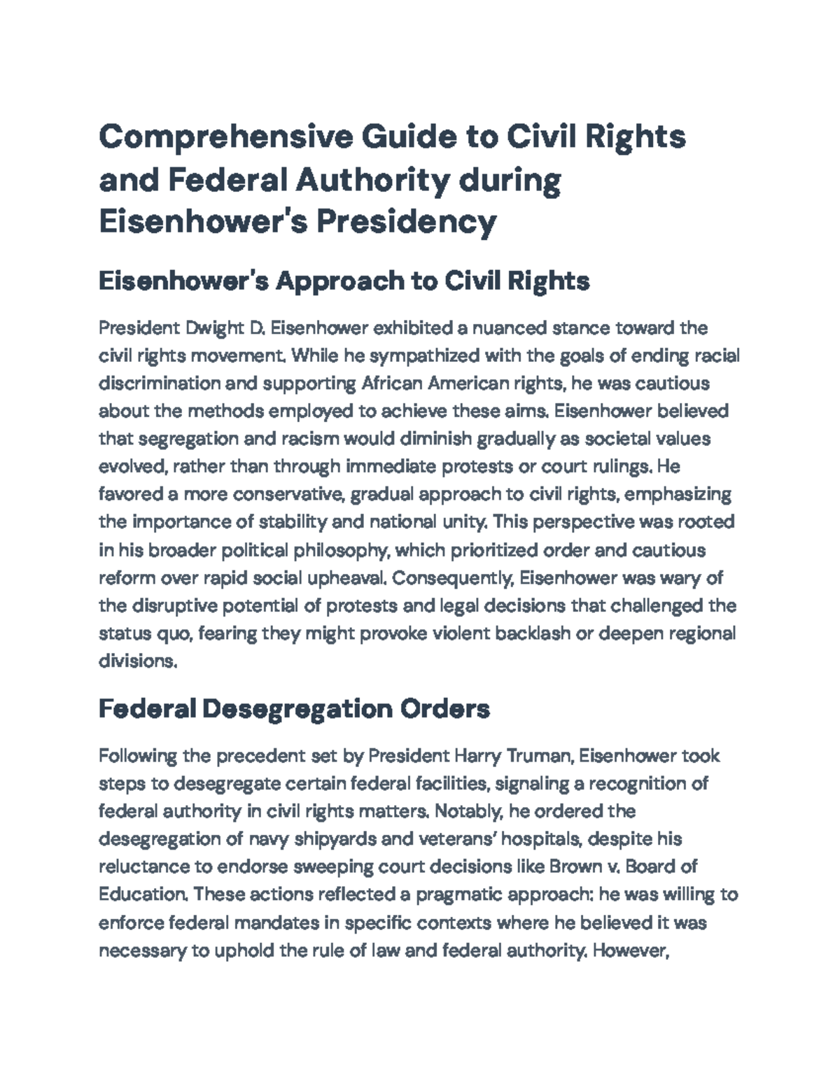 Eisenhower's Civil Rights Policies: A Comprehensive Overview - Studocu