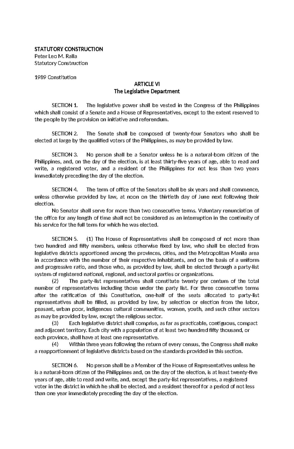 STAT 101: Statutory Construction - Legislative Department Overview ...