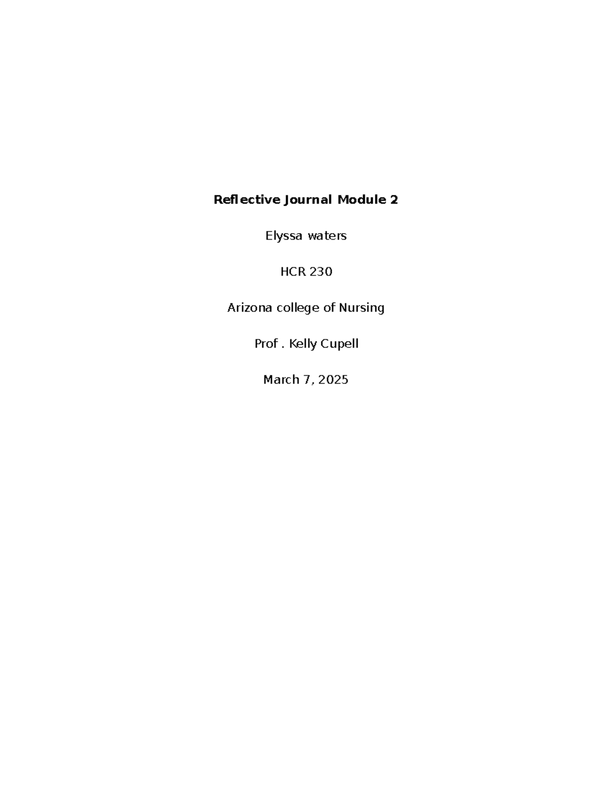 Reflective Journal HCR 230: Exploring Identity & Cultural Heritage ...