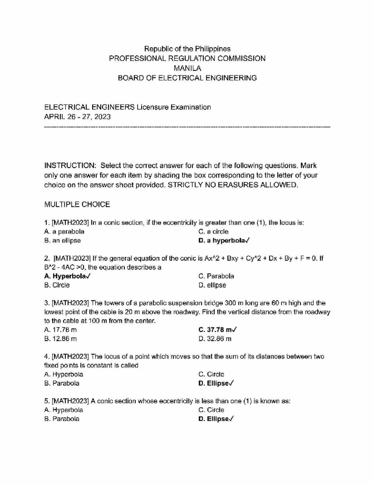 MATH AND ESAS 2 - PREBOARD: Electrical Engineering Licensure Exam ...