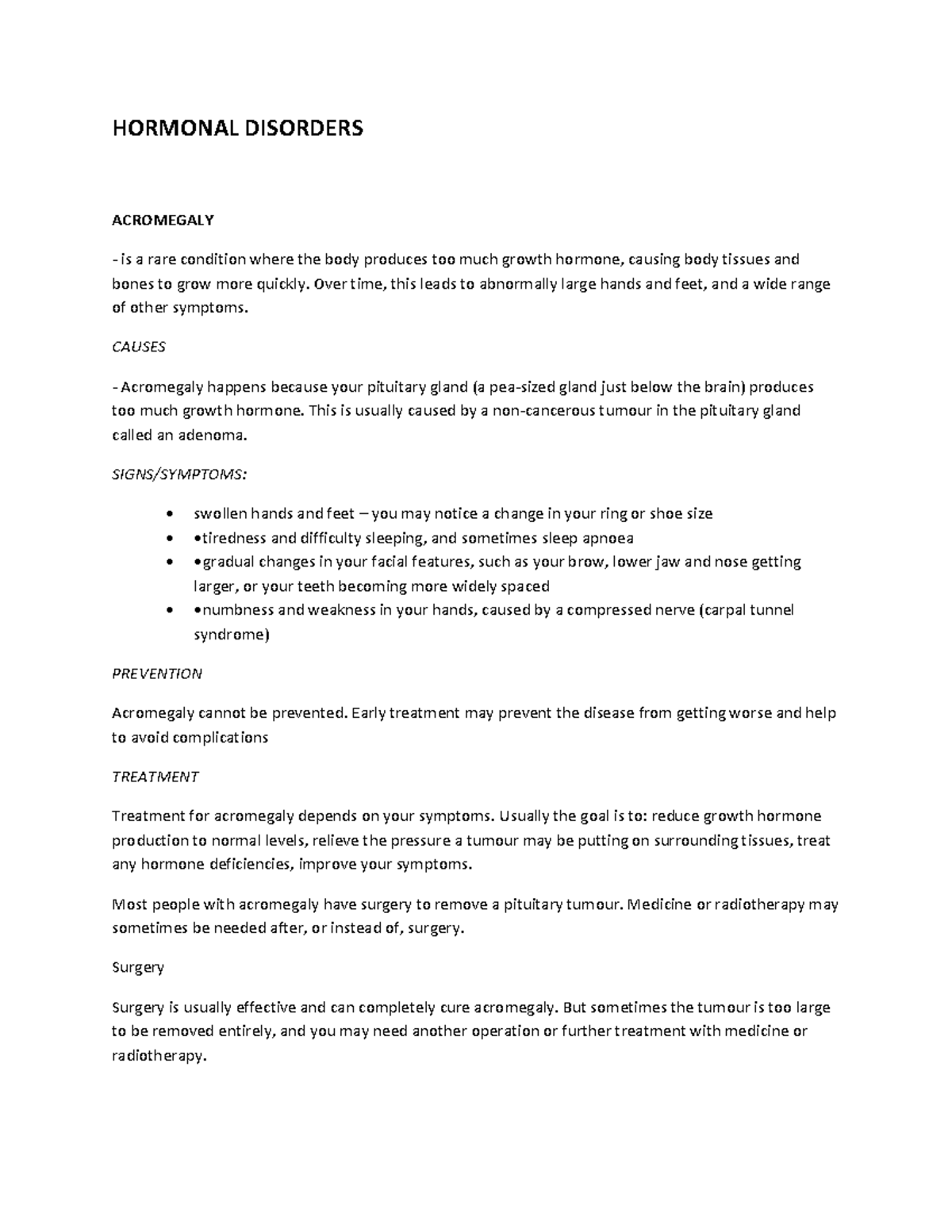 Hormonal Disorders Summary - Maternal & Child Health Nursing - Studocu