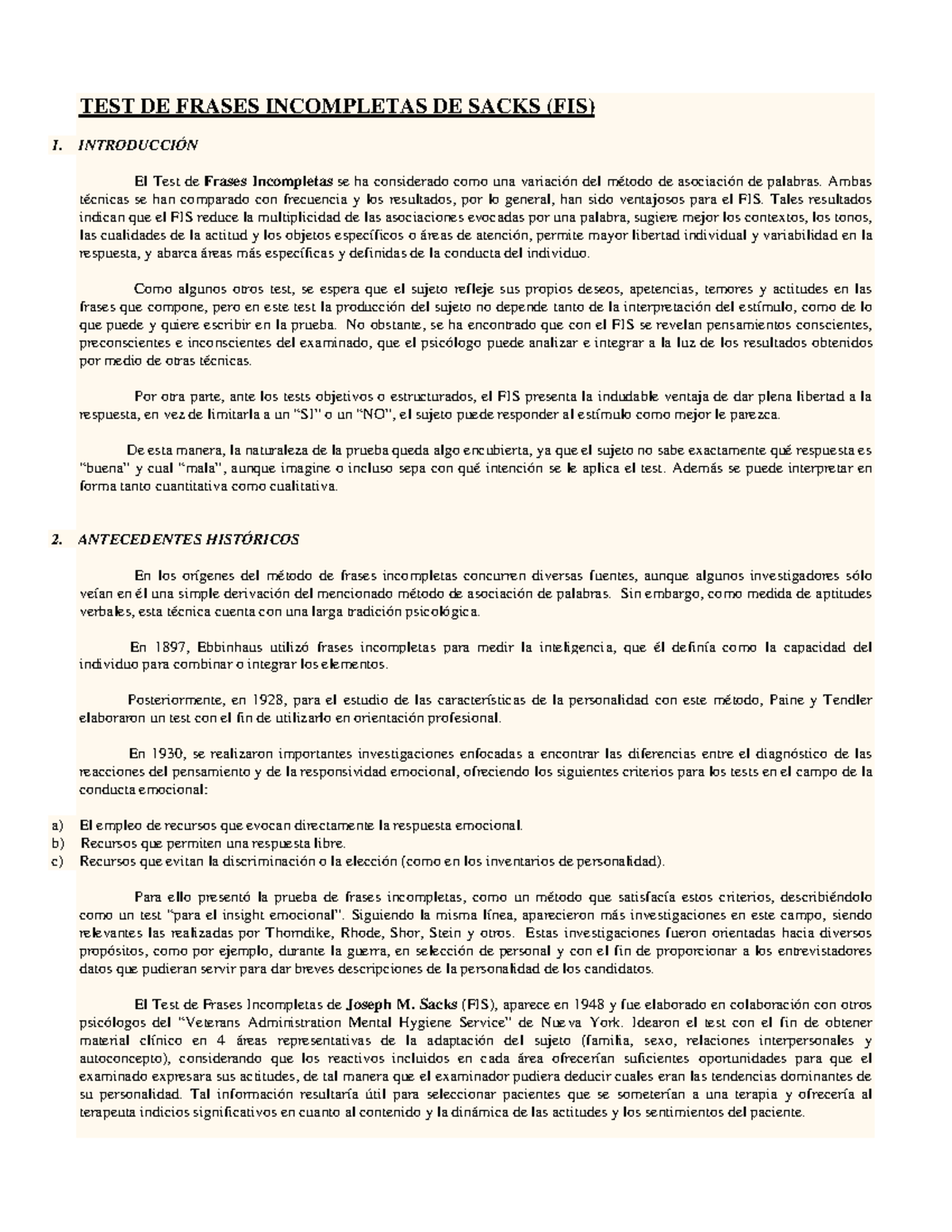 Test de Frases Incompletas de Sacks (FIS): Conceptos y Aplicaciones ...