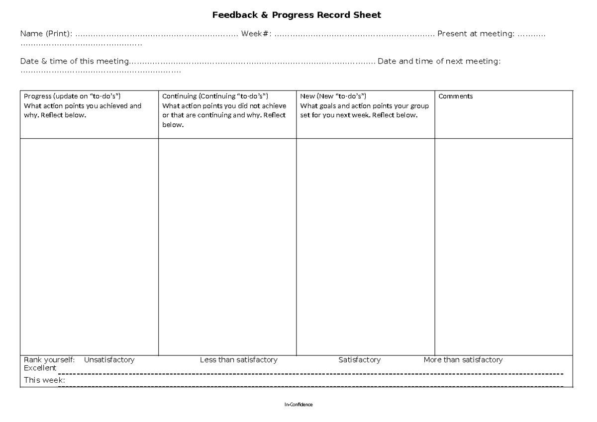 Engagement Progress Record Sheet - Template - In-Confidence Feedback ...