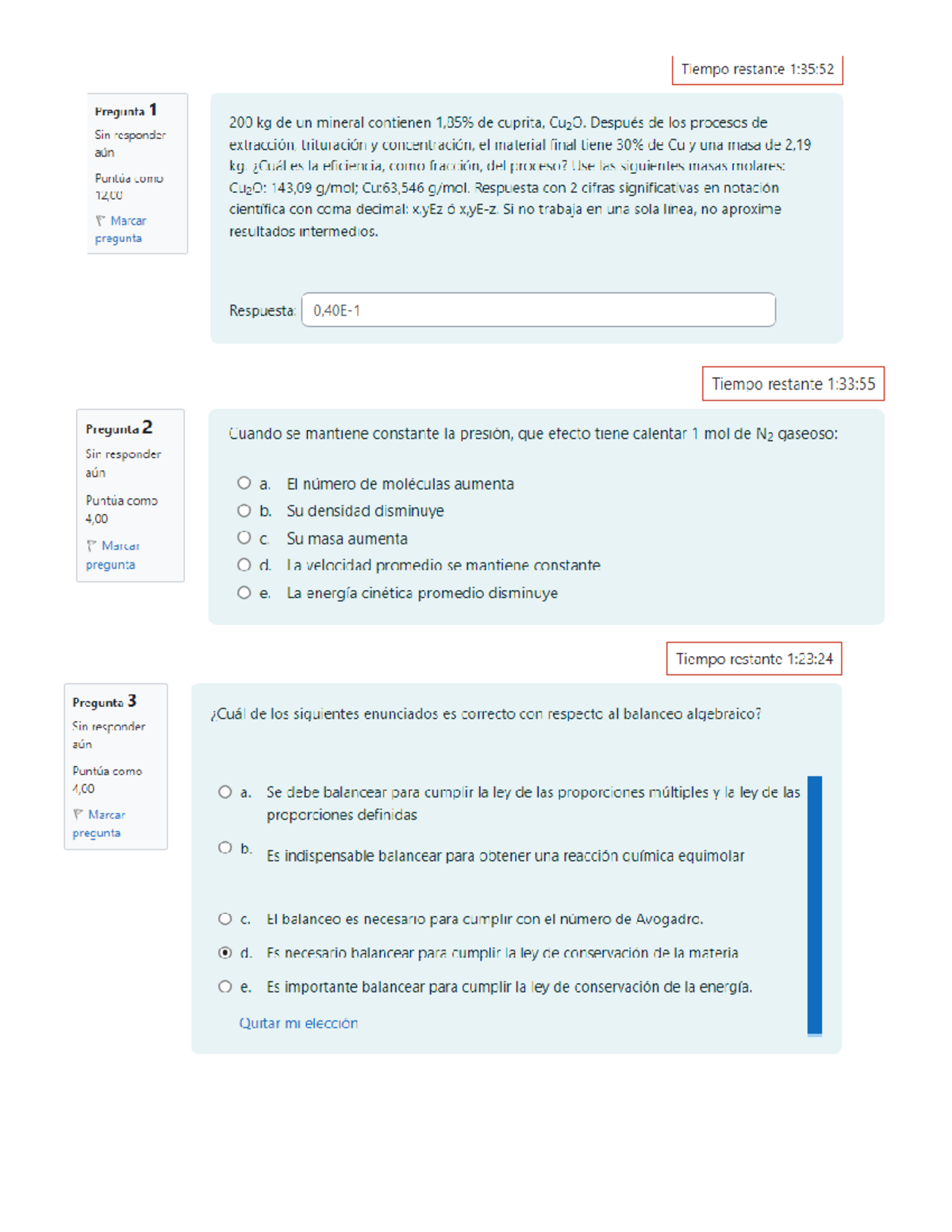 Examen Final Química: Guía de Estudio y Preguntas Clave - Studocu