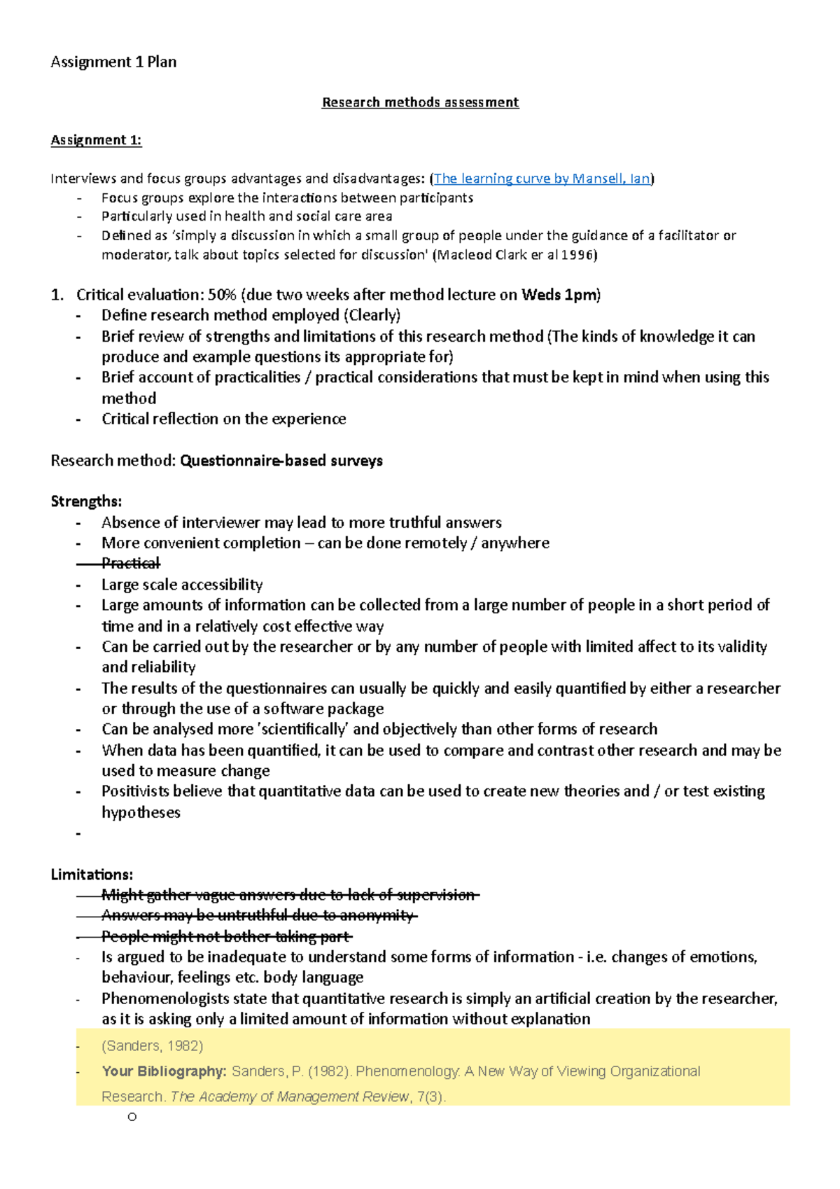 Research Methods Assignment 1 - Assignment 1 Plan Research methods ...