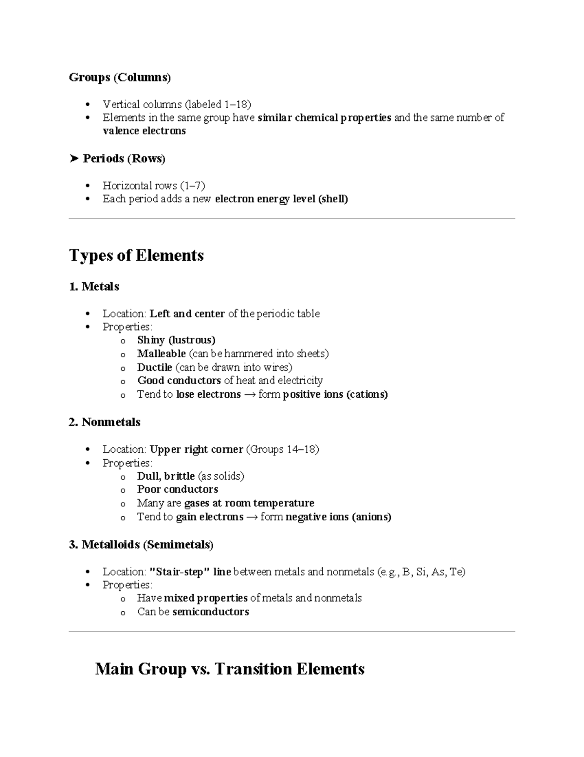 Chem 101: Key Concepts on Groups, Periods, and Element Types - Studocu