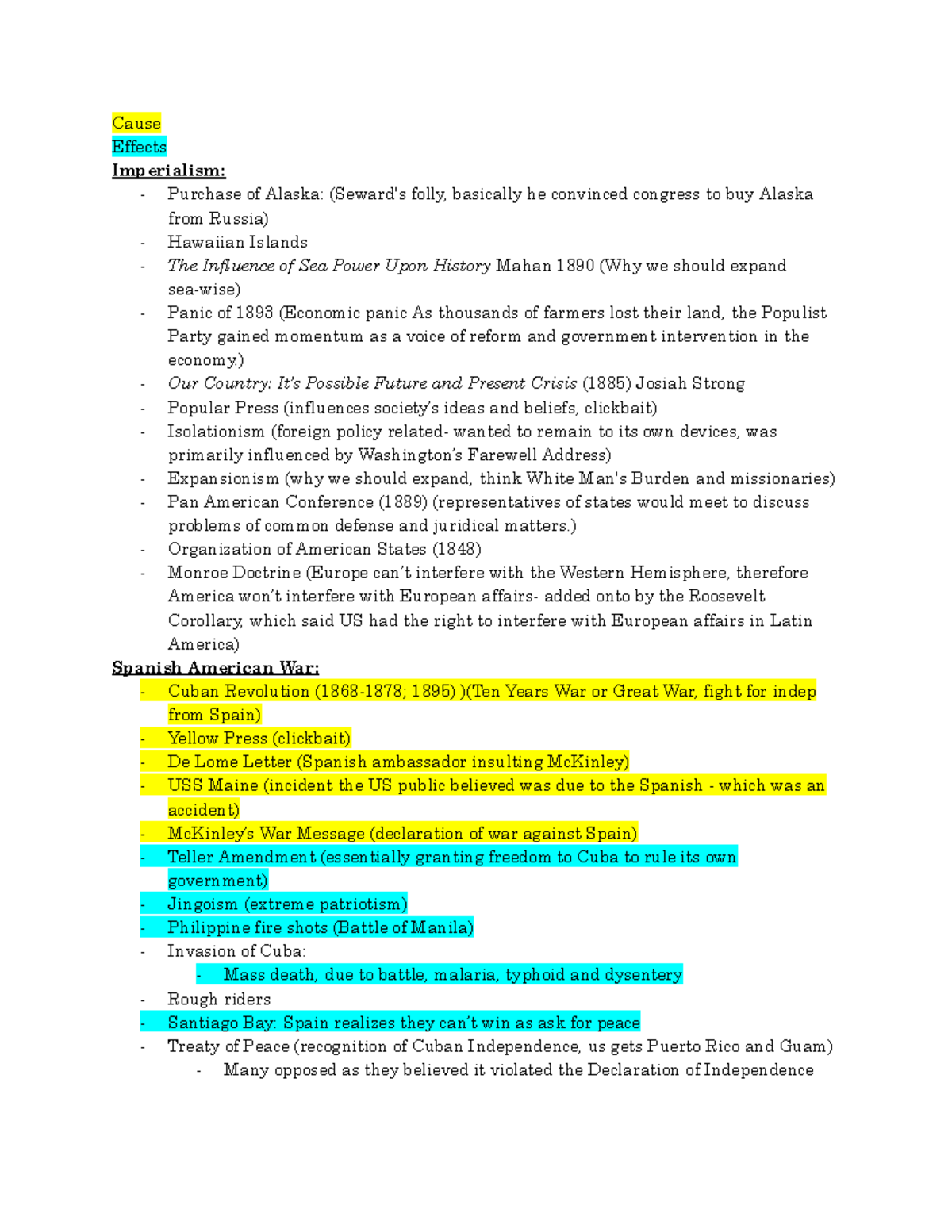 APUSH Study Guide: Key Events and Concepts of American Imperialism ...