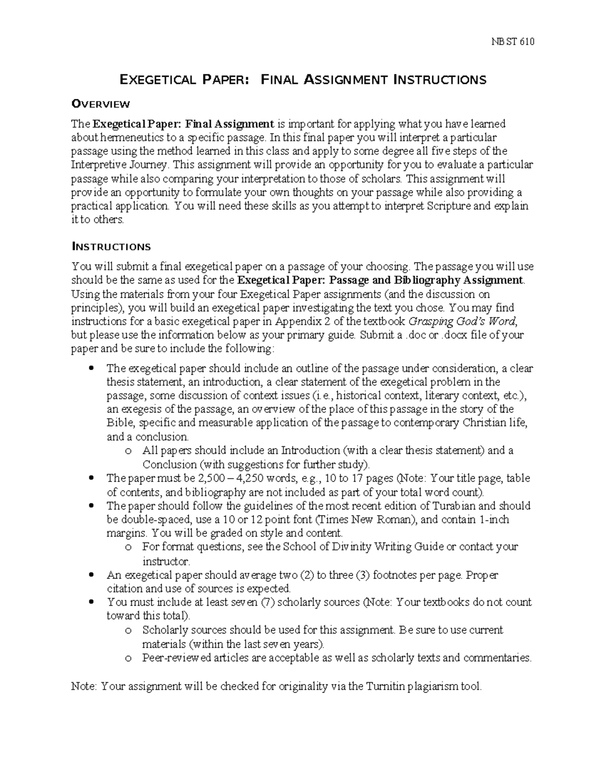 NBST 610 Exegetical Paper: Final Assignment Guidelines and Instructions ...