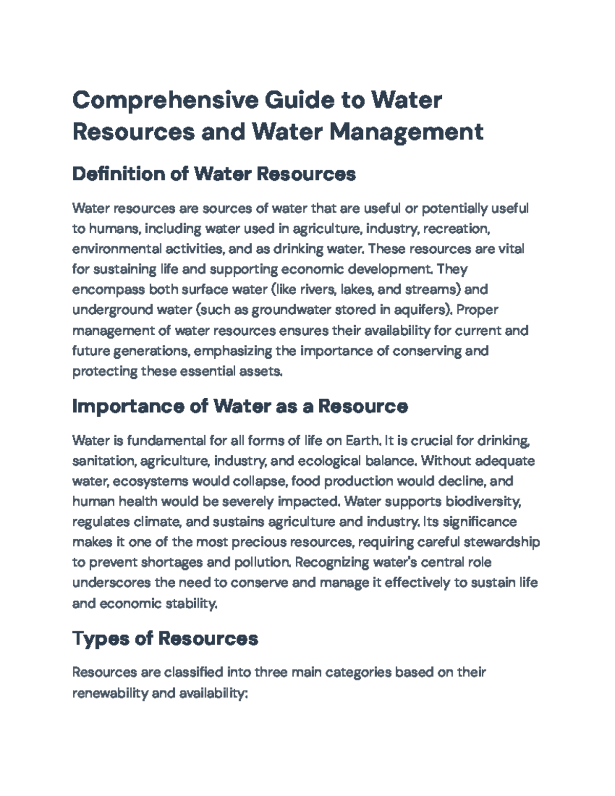 Comprehensive Overview of Water Resources & Management Challenges (ENV ...