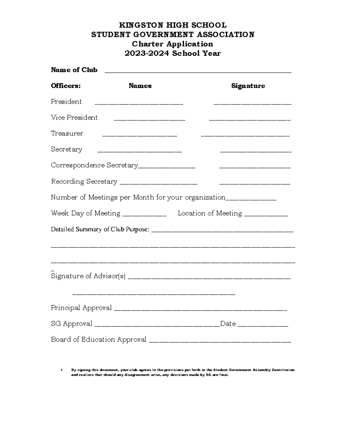 SGA Charter Application 2023-2024 for Kingston High School - Studocu
