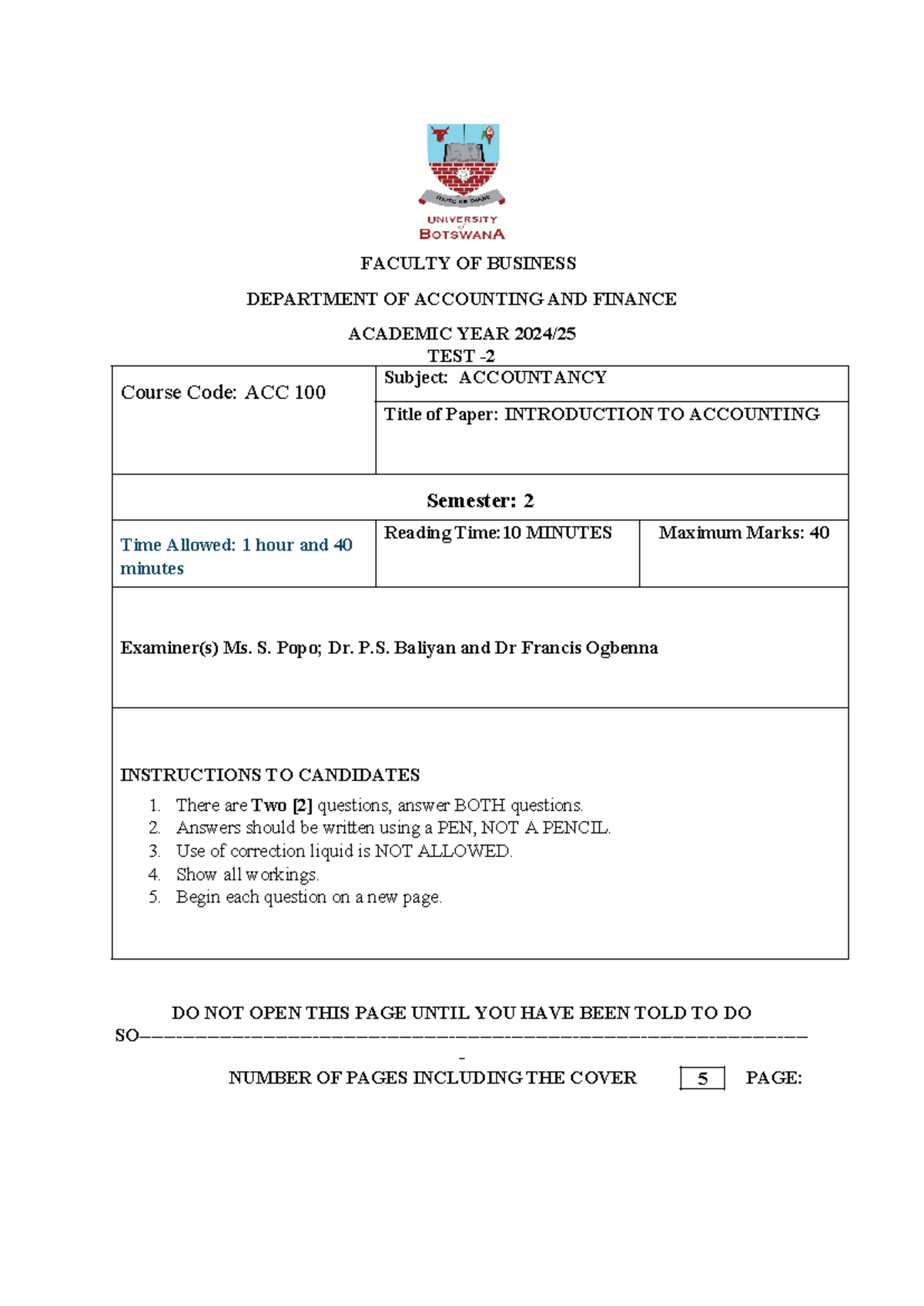 ACC 100 Test 2 - Introduction to Accounting Solutions 2025 - Studocu