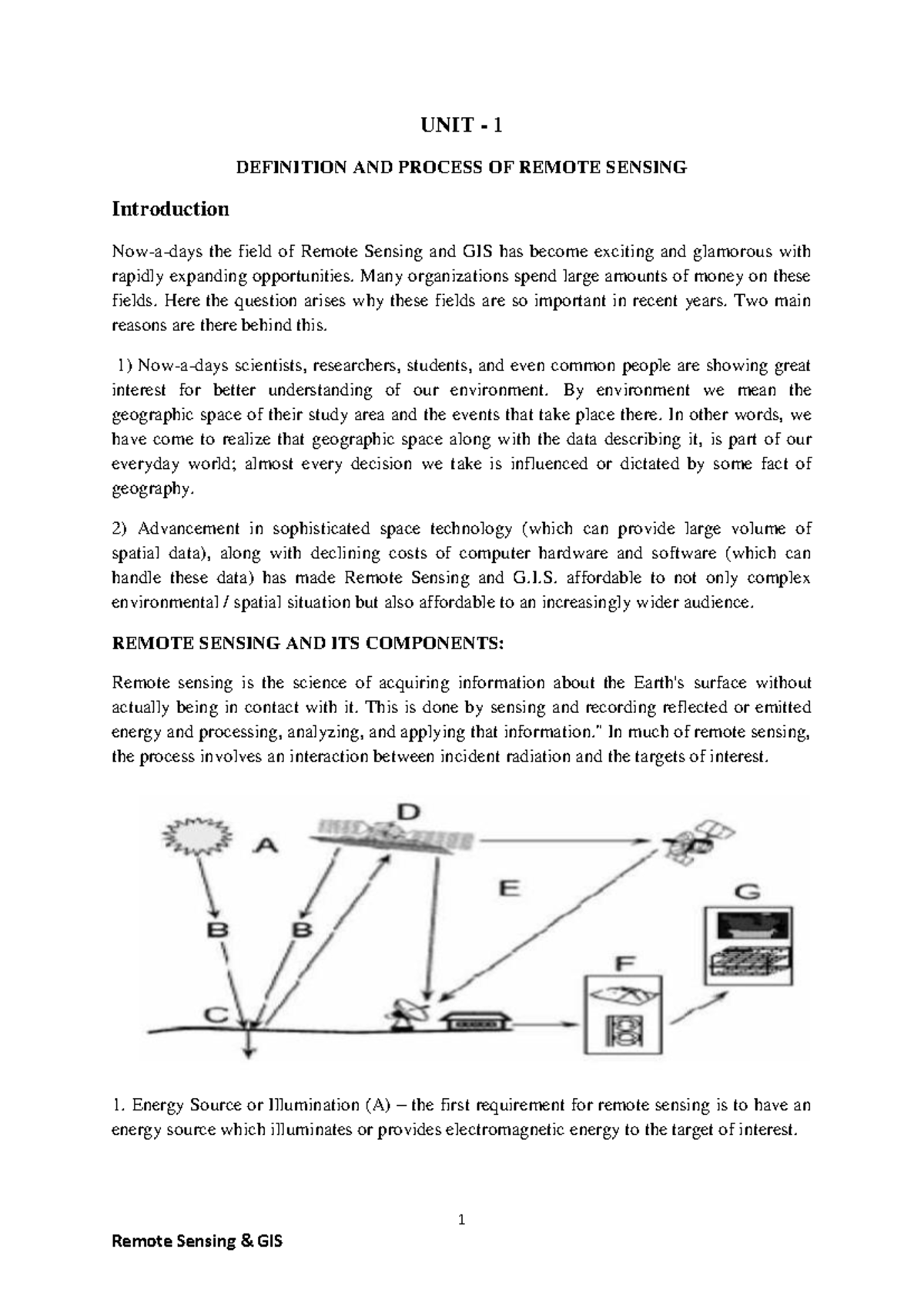 RS & GIS U-1 - Introduction to Remote Sensing and Its Processes - Studocu