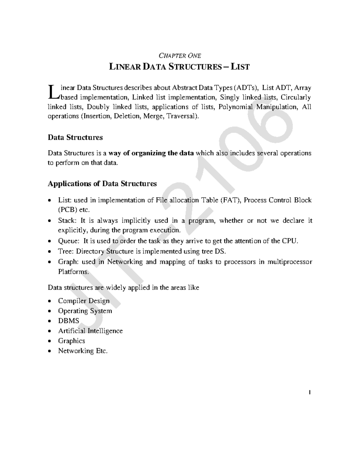 CS3301-Data Structures: Linear Structures and Implementations Notes ...