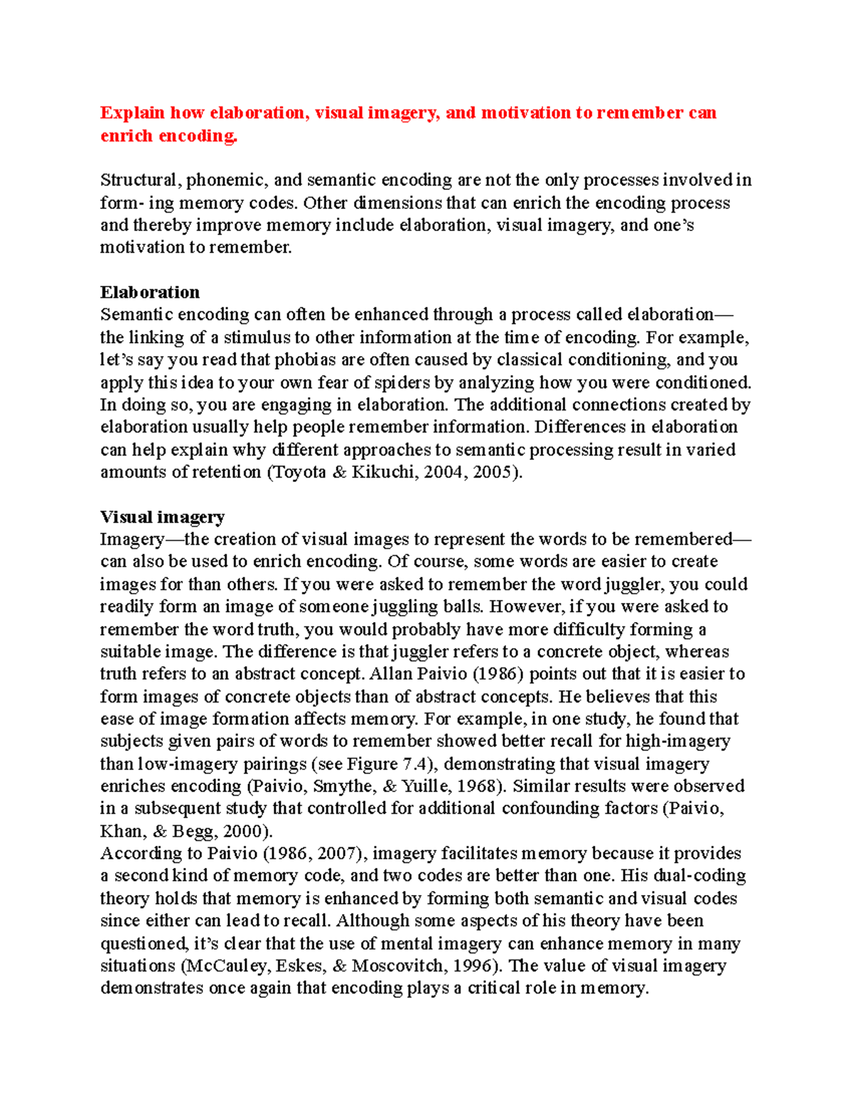 Psychology Group 5 - Explain how elaboration, visual imagery, and ...