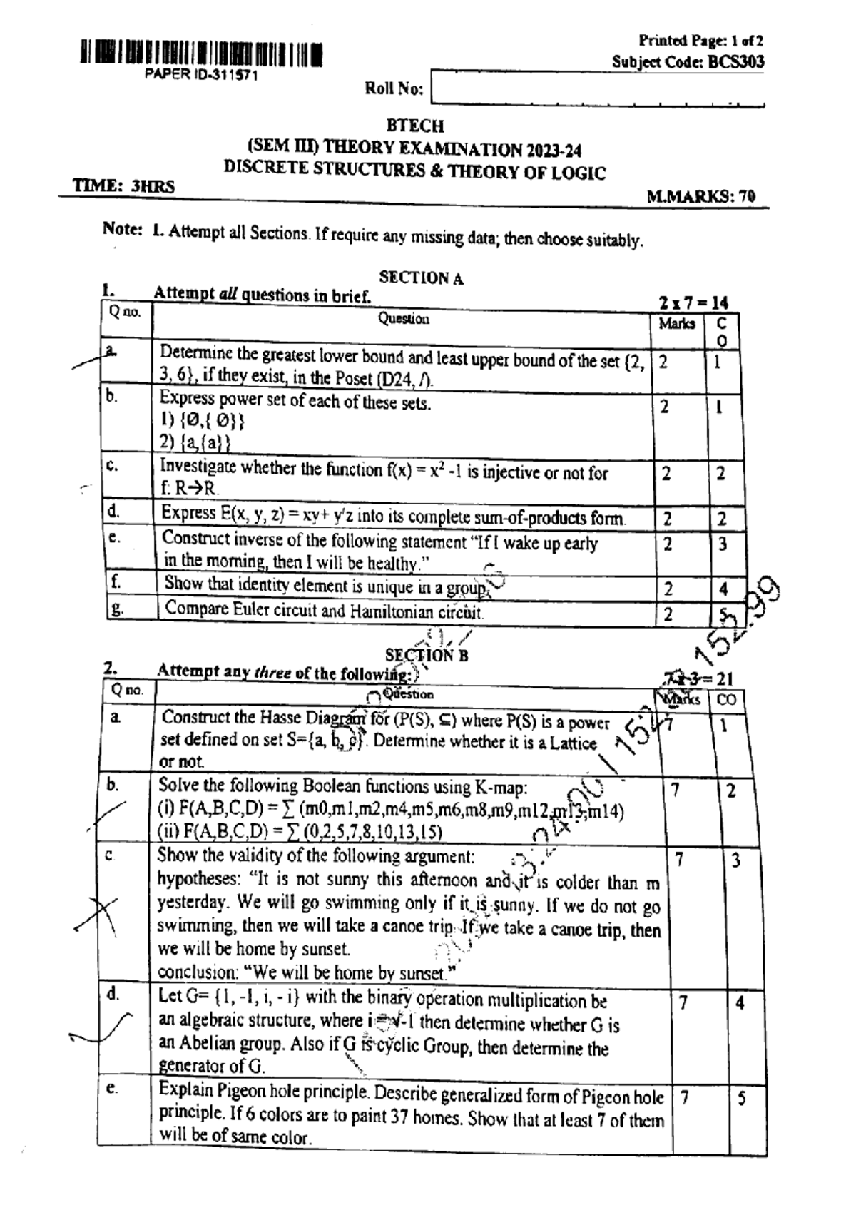 BCS303 Discrete Structures Theory Exam: Previous Year Questions - Studocu