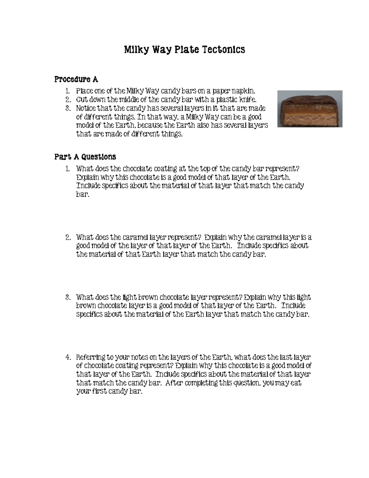 Milky Way Candy Bar Model of Earth Layers & Plate Boundaries - Studocu