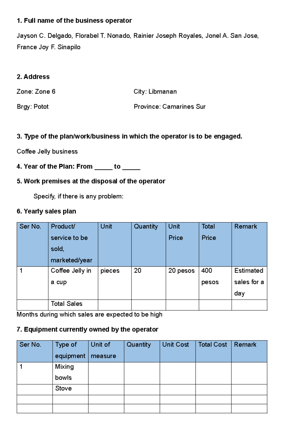 BPLAN - Business Plan Tutorial for Coffee Jelly Venture - Studocu